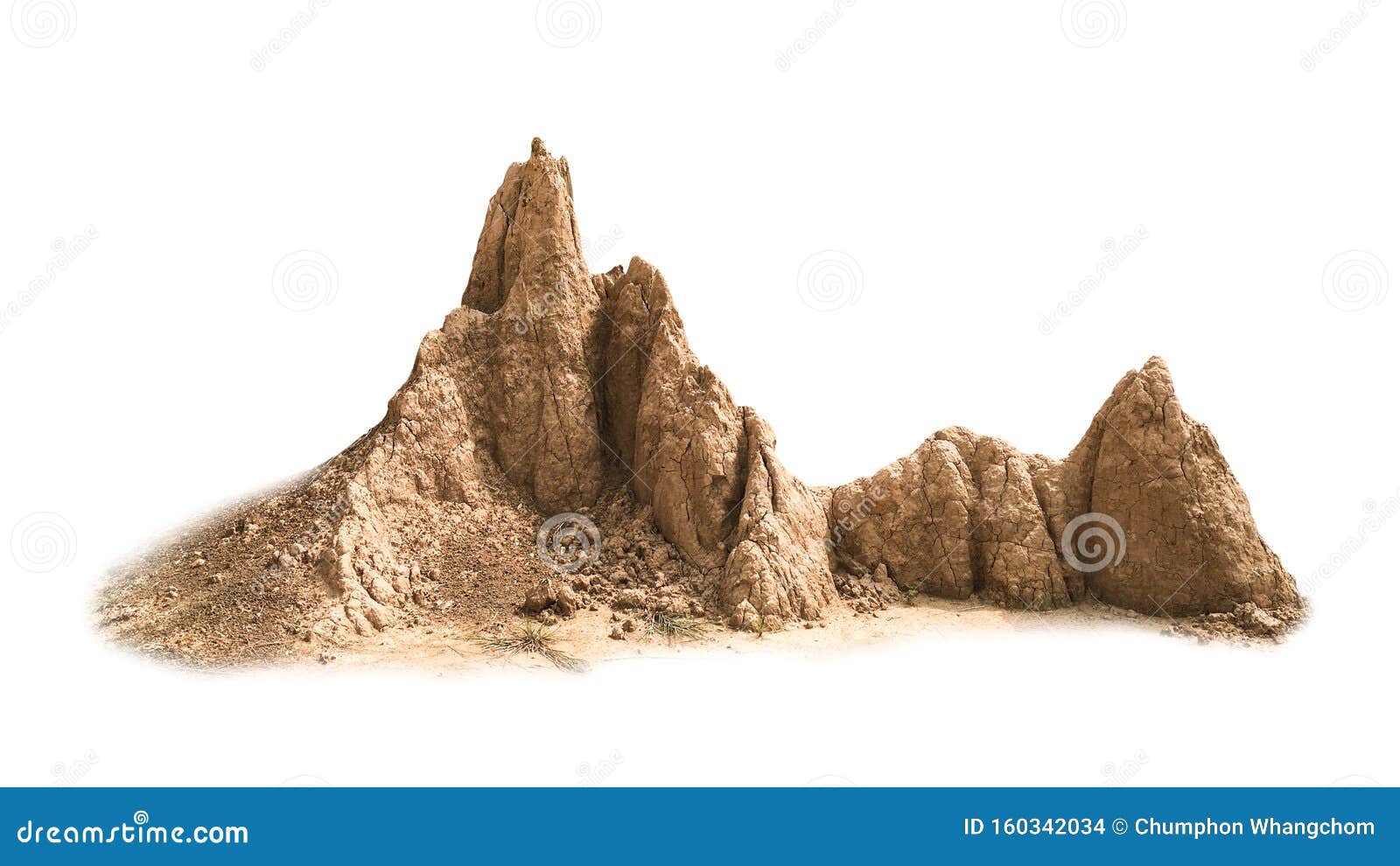 Brown Stone Mountain and Abstract Texture Isolated on Pure White ...