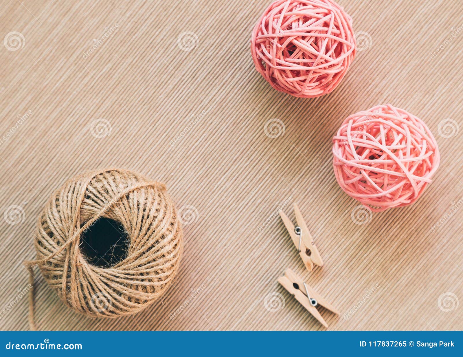 Brown String and Wooden Clip. Gift Packaging Materials Stock Image ...