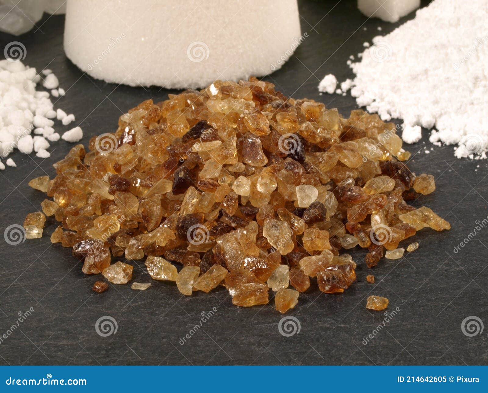 Sugar. Various Brown Sugar On Stick, Cane Sugar Close-up On Black ...