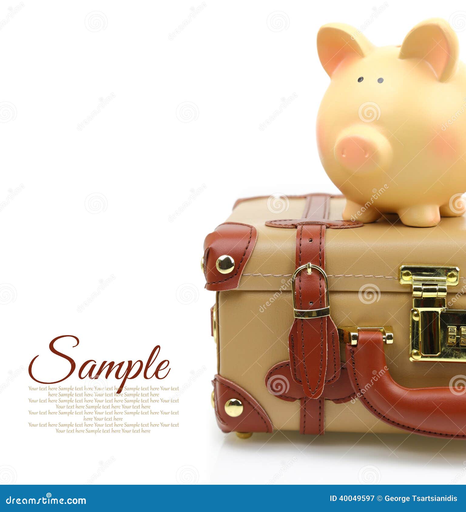 Brown Suitcase with Piggy Bank Stock Image - Image of baggage, closed ...
