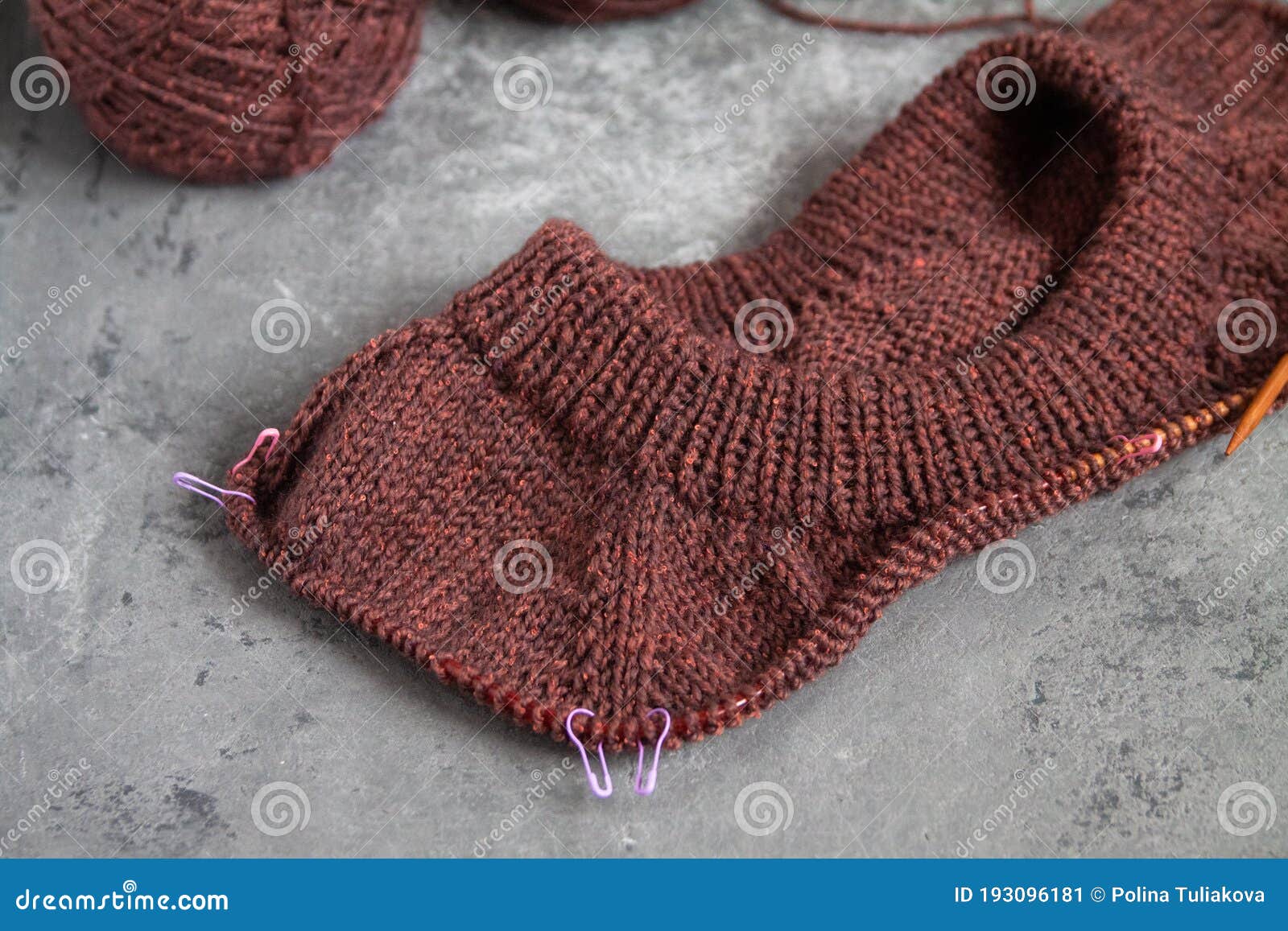 Brown Sweater, Knitting Process, Concrete Background Stock Image ...