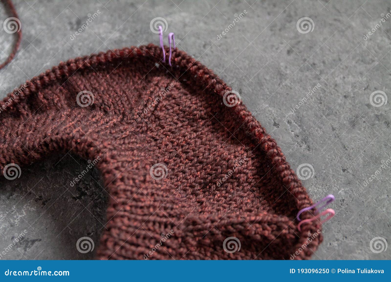 Brown Sweater, Knitting Process, Concrete Background Stock Photo ...