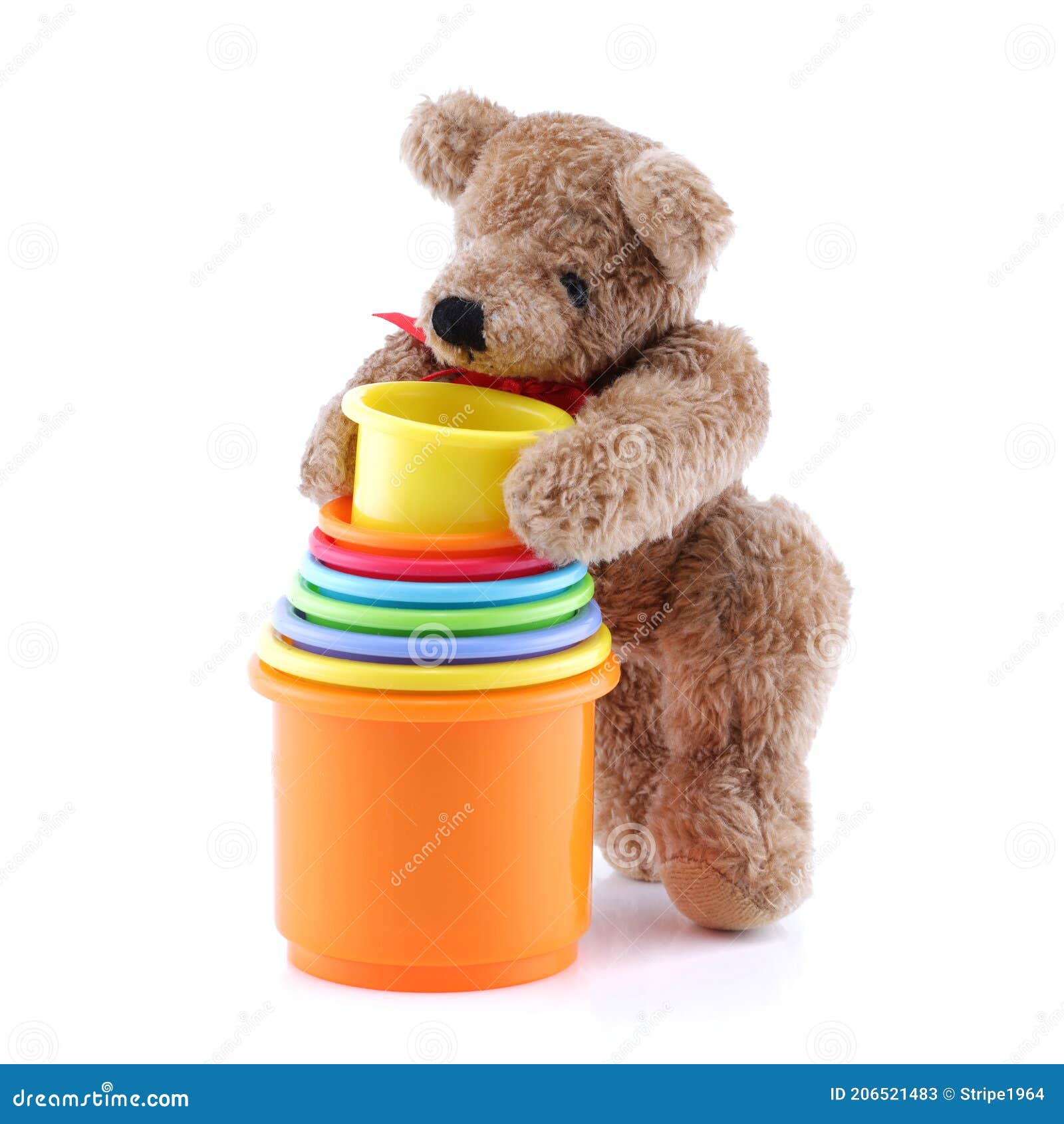 Brown Teddy Bear Playing with Toy Pots Containers Stock Image - Image ...