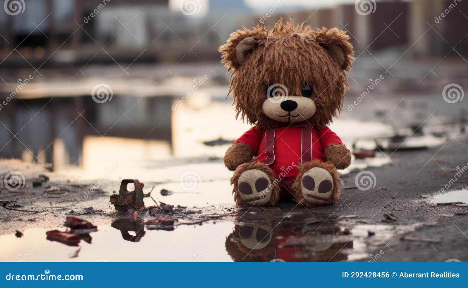 A Brown Teddy Bear Sitting in a Puddle of Water Stock Illustration ...