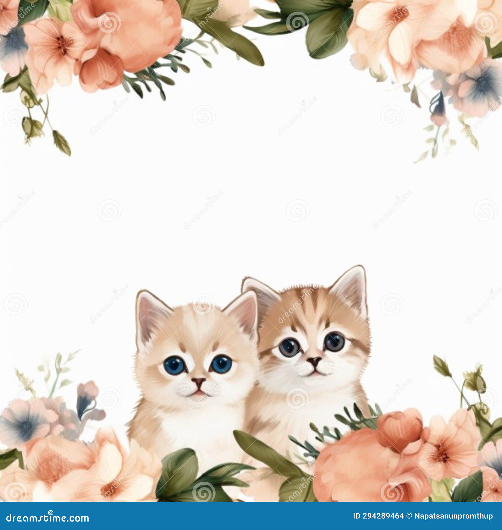 Brown Themed Flower Frame With 2 Cute Smiling Cats, AI Generated ...