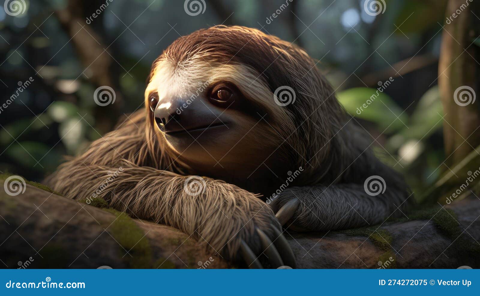 Brown-throated Three-toed Sloth. Generative AI Stock Illustration ...