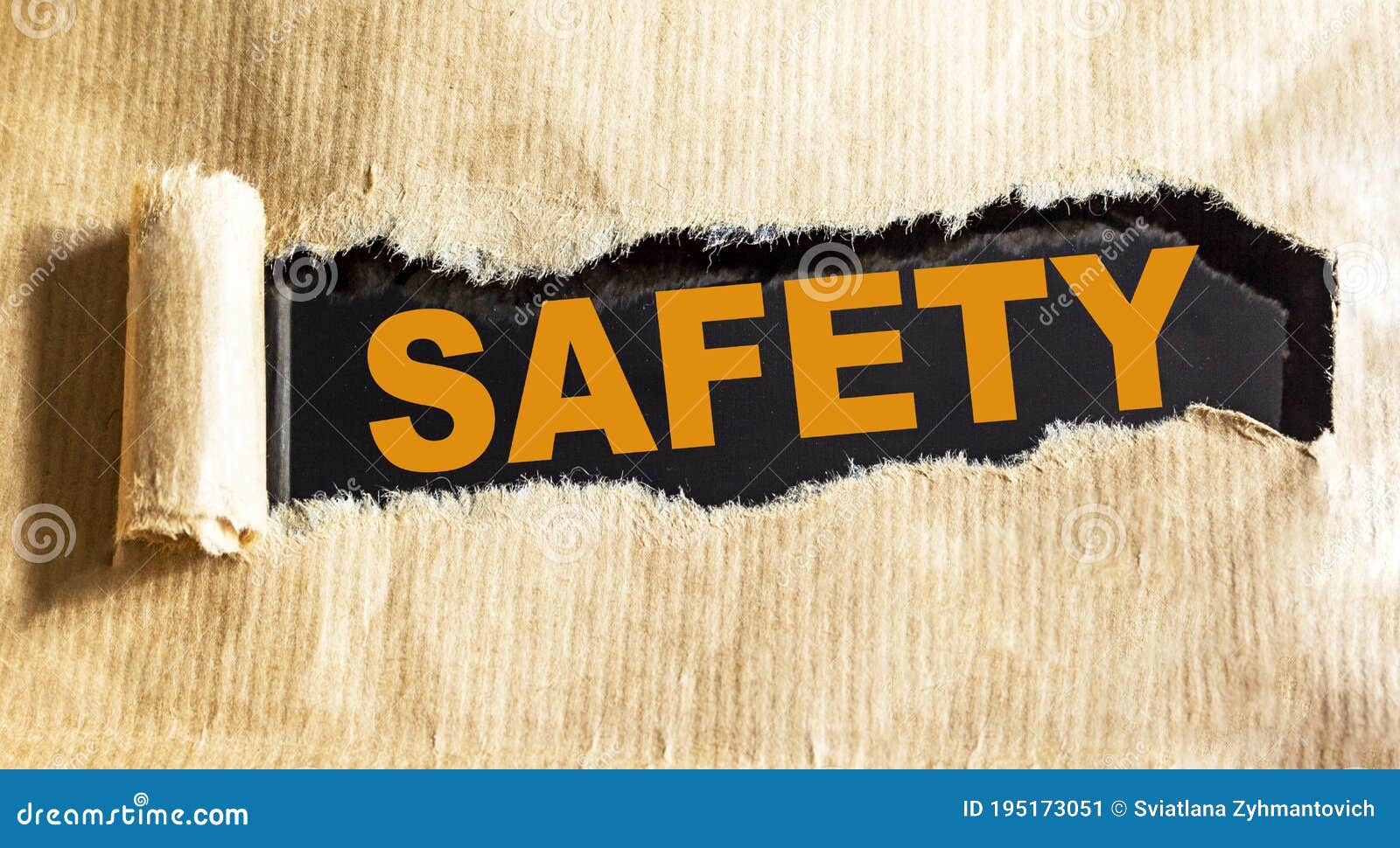 Brown Torn Cardboard with Text Label Safety. Stock Image - Image of ...