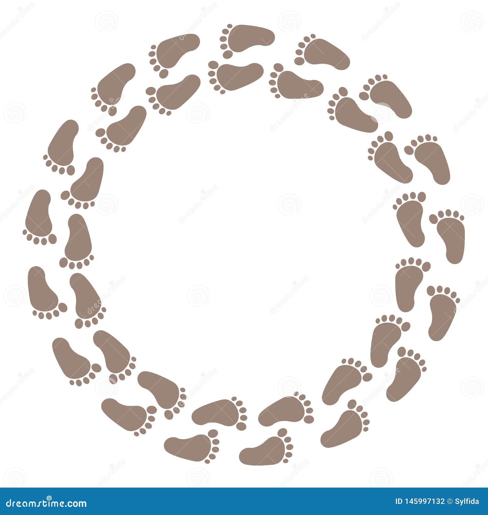 Brown Traces of Human Feet, Round Frame. Vector Stock Illustration ...