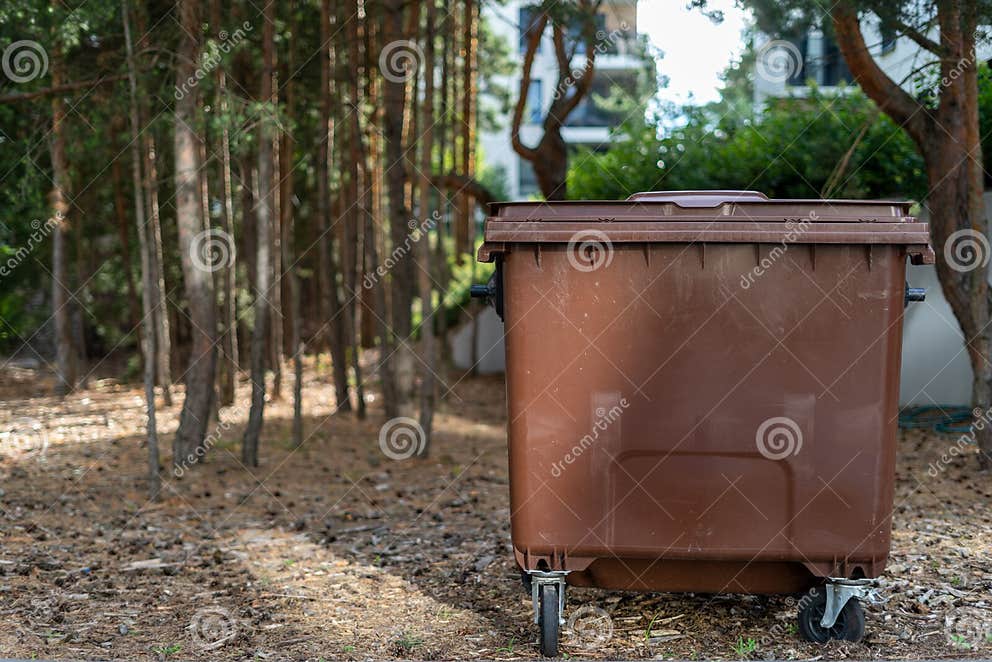 Brown Trash Can for Biodegradable Organic Waste Stock Image - Image of ...