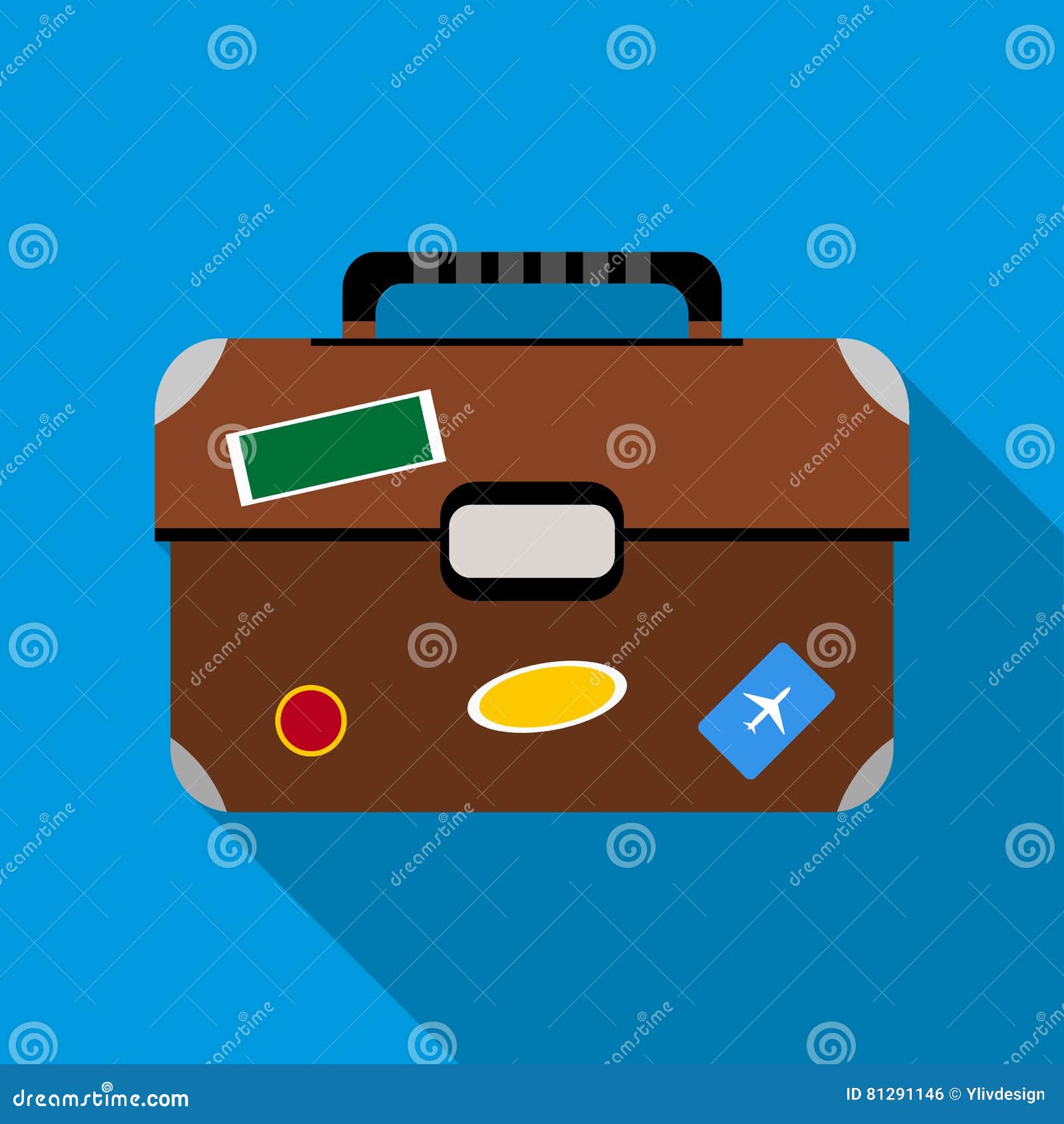Brown Travel Briefcase with Stickers Icon Stock Vector - Illustration ...