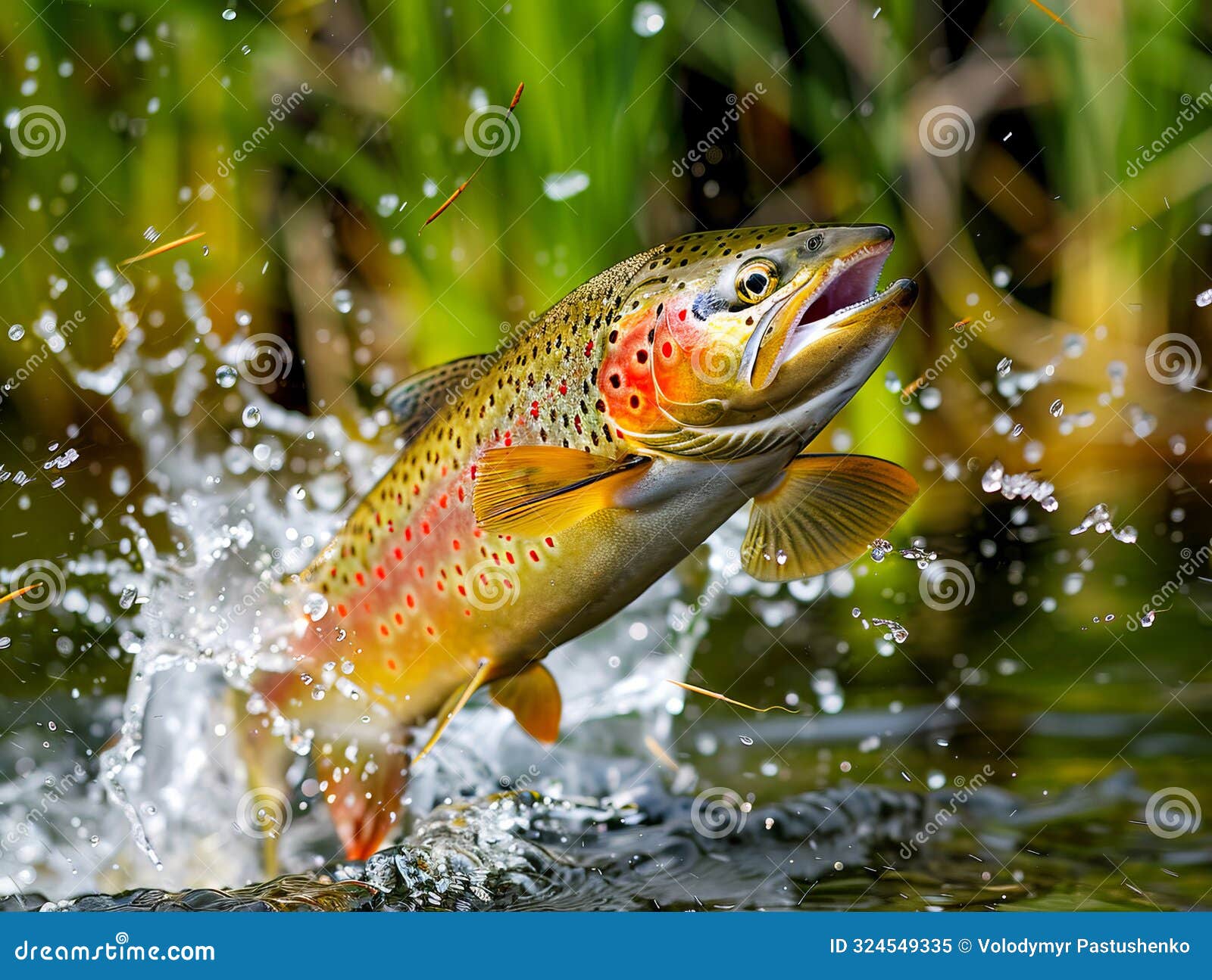A Brown Trout Jumping Out of the Water Stock Image - Image of splash, mouth: 324549335