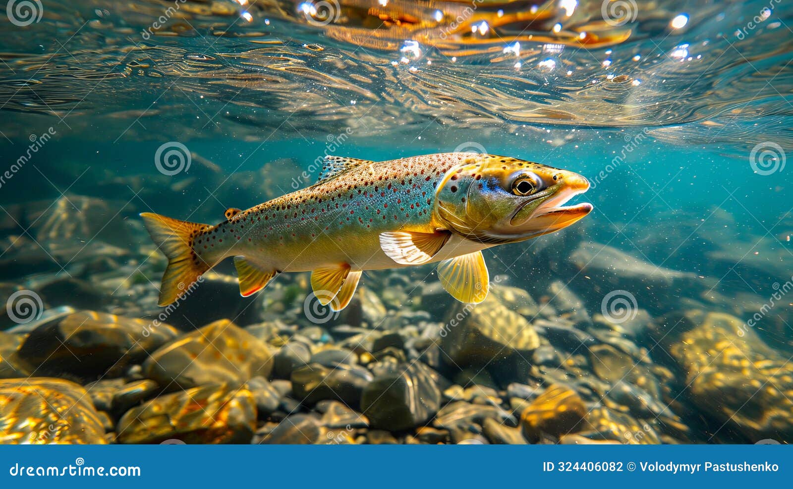 A Brown Trout Swimming in the Water Stock Photo - Image of aquarium ...