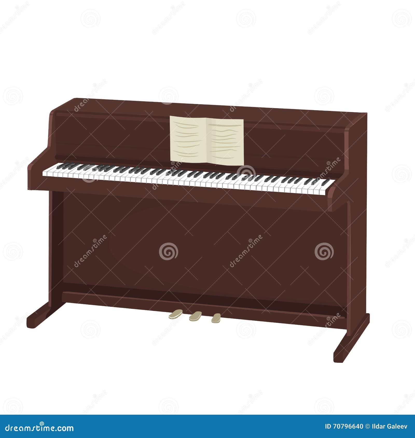Brown Upright Piano with Notes on White Background Stock Vector ...