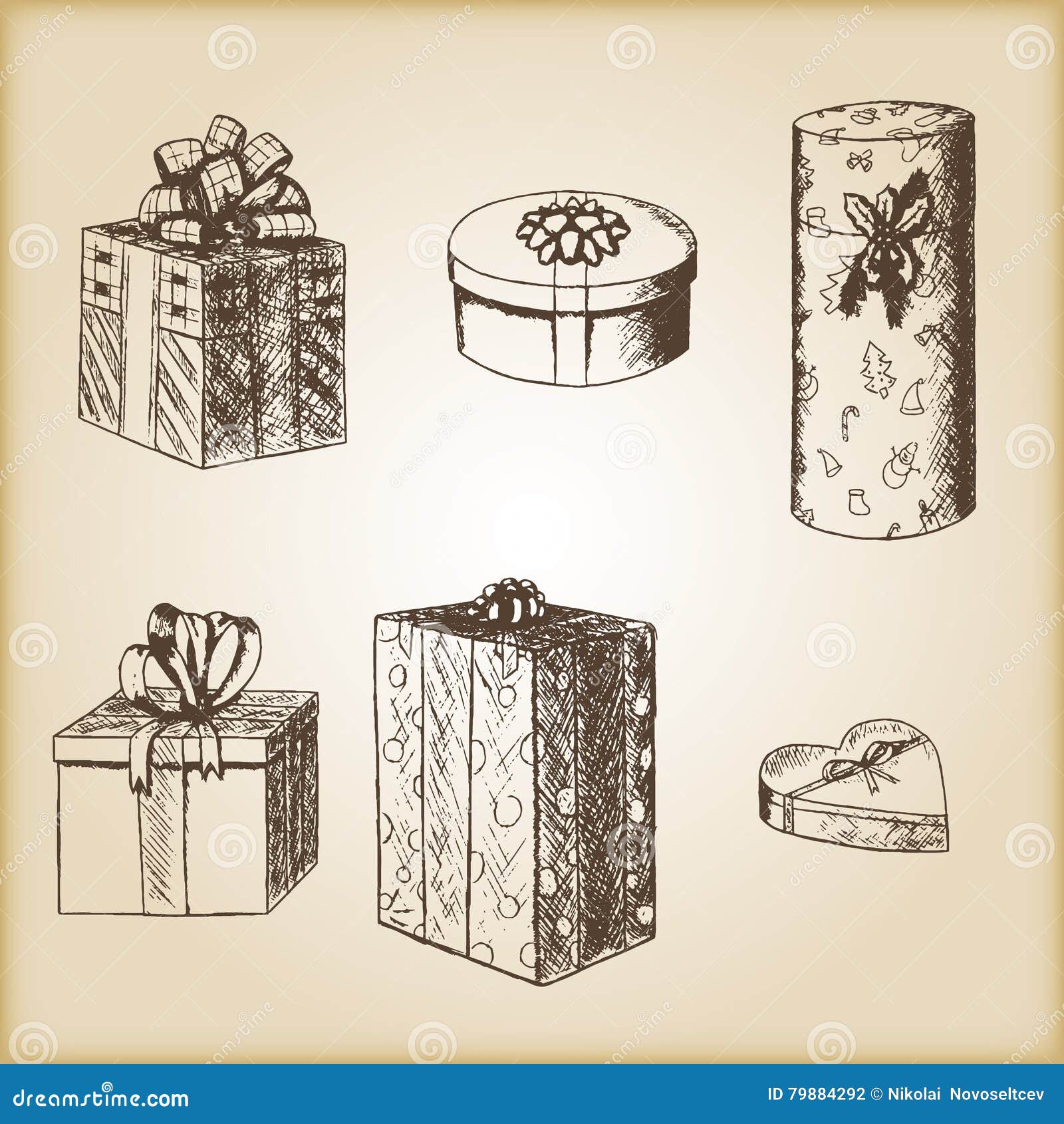Brown Vintage Sketch - Hand Drawn Gift Boxes. Stock Vector ...