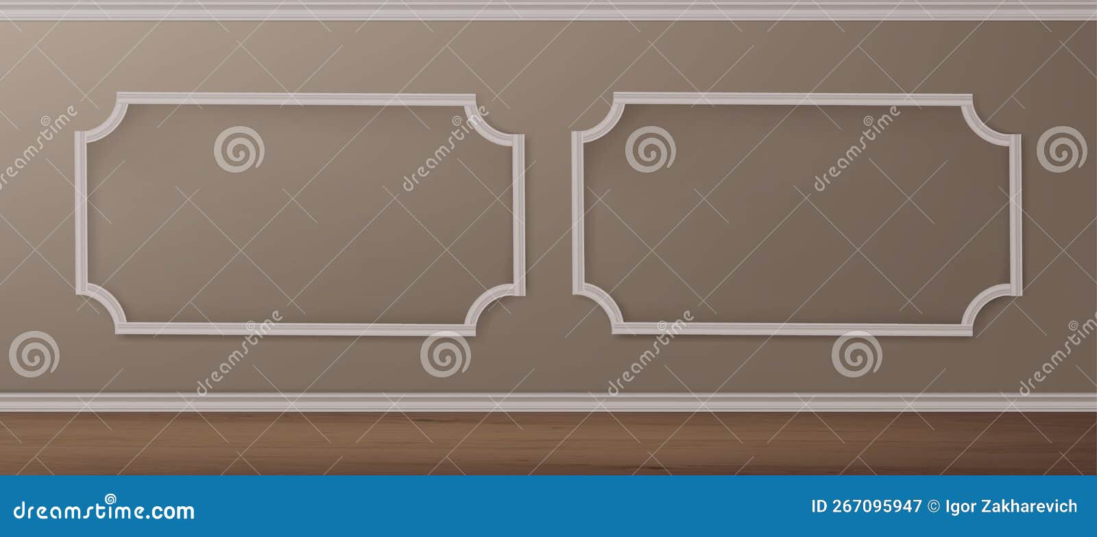 Brown Wall with Molding Frames. Classic Interior with Molded Panels ...