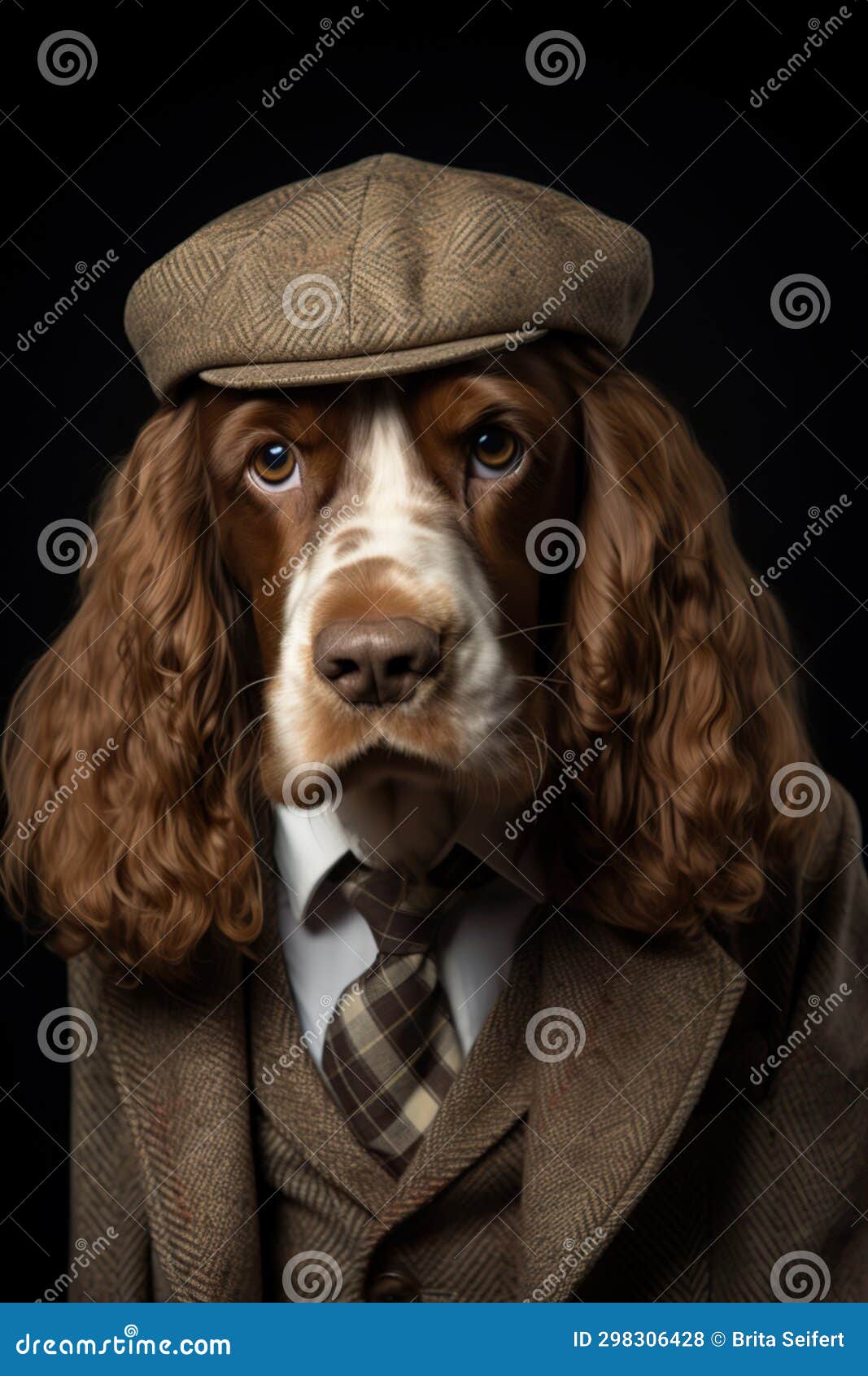 Brown and White Cocker Spaniel As Detective Stock Illustration ...