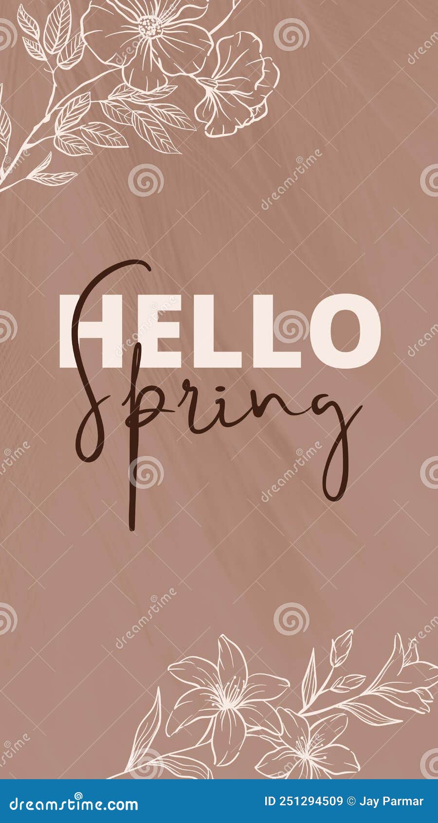 Brown White Cute Pastel HELLO Spring Instagram Story Stock Illustration ...