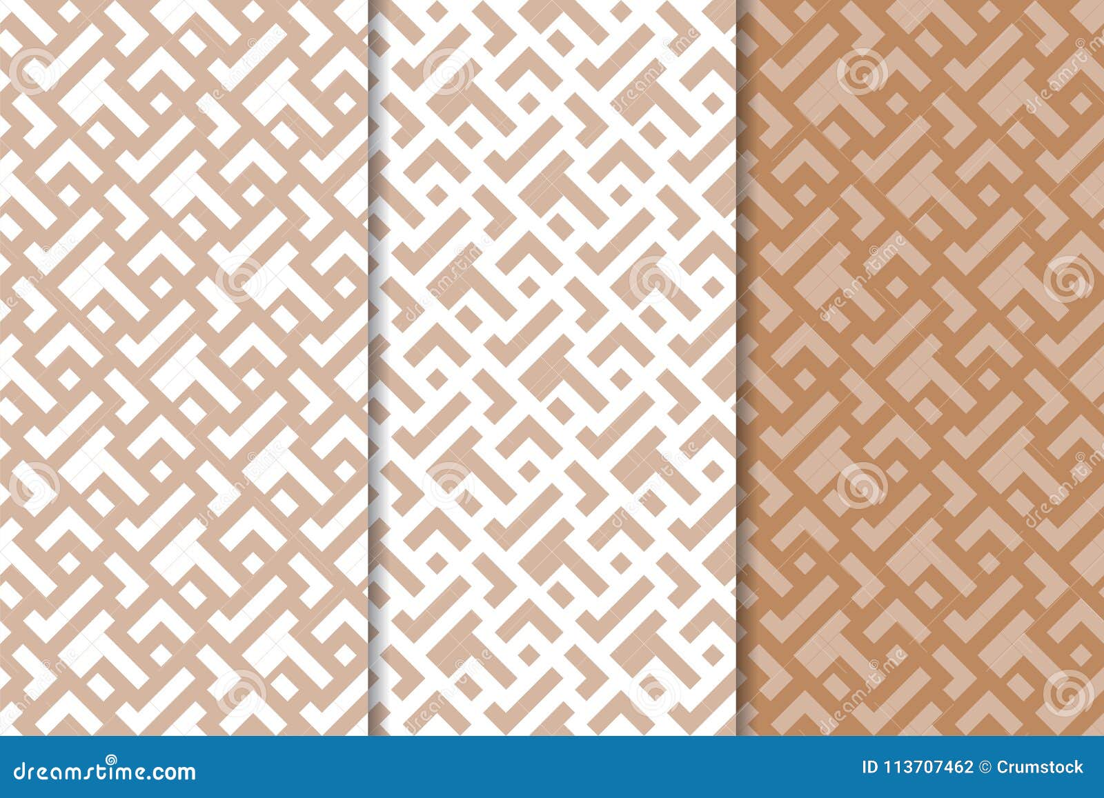 Brown and White Set of Geometric Seamless Patterns Stock Vector ...