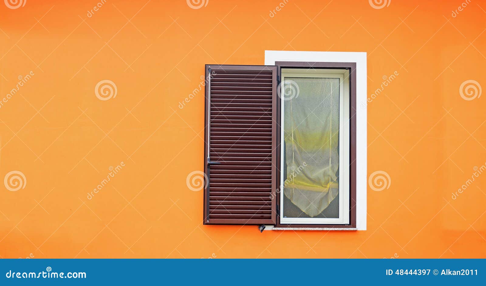 Brown Window in an Orange Wall Stock Image - Image of style, vintage ...