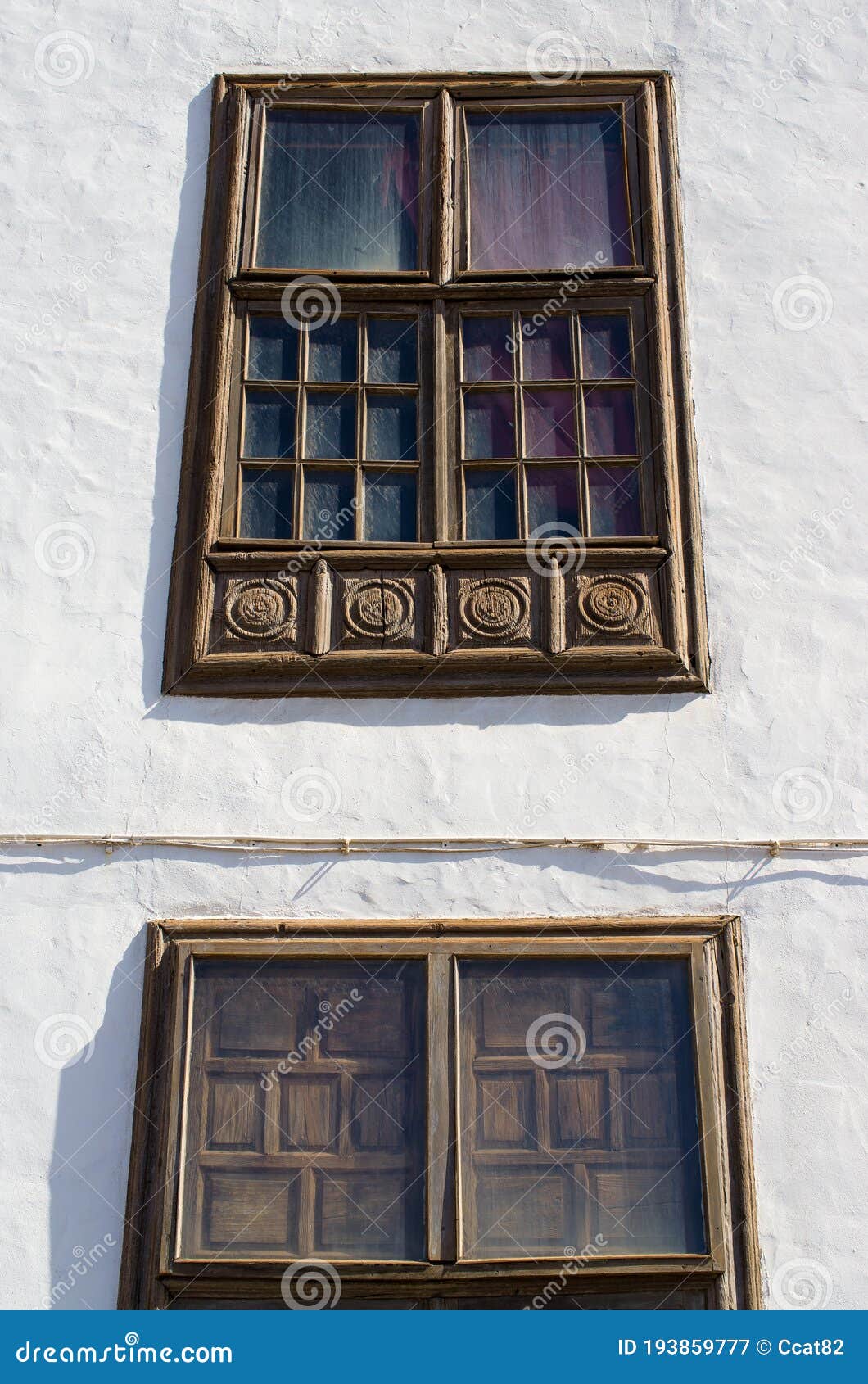 Brown Windows in White Wall Stock Image - Image of bright, background ...