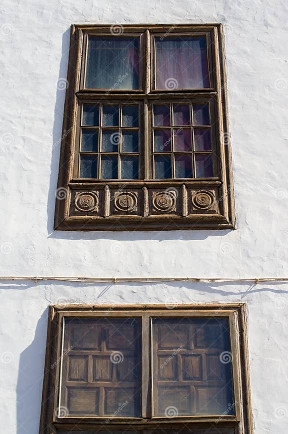 Brown Windows in White Wall Stock Image - Image of bright, background ...