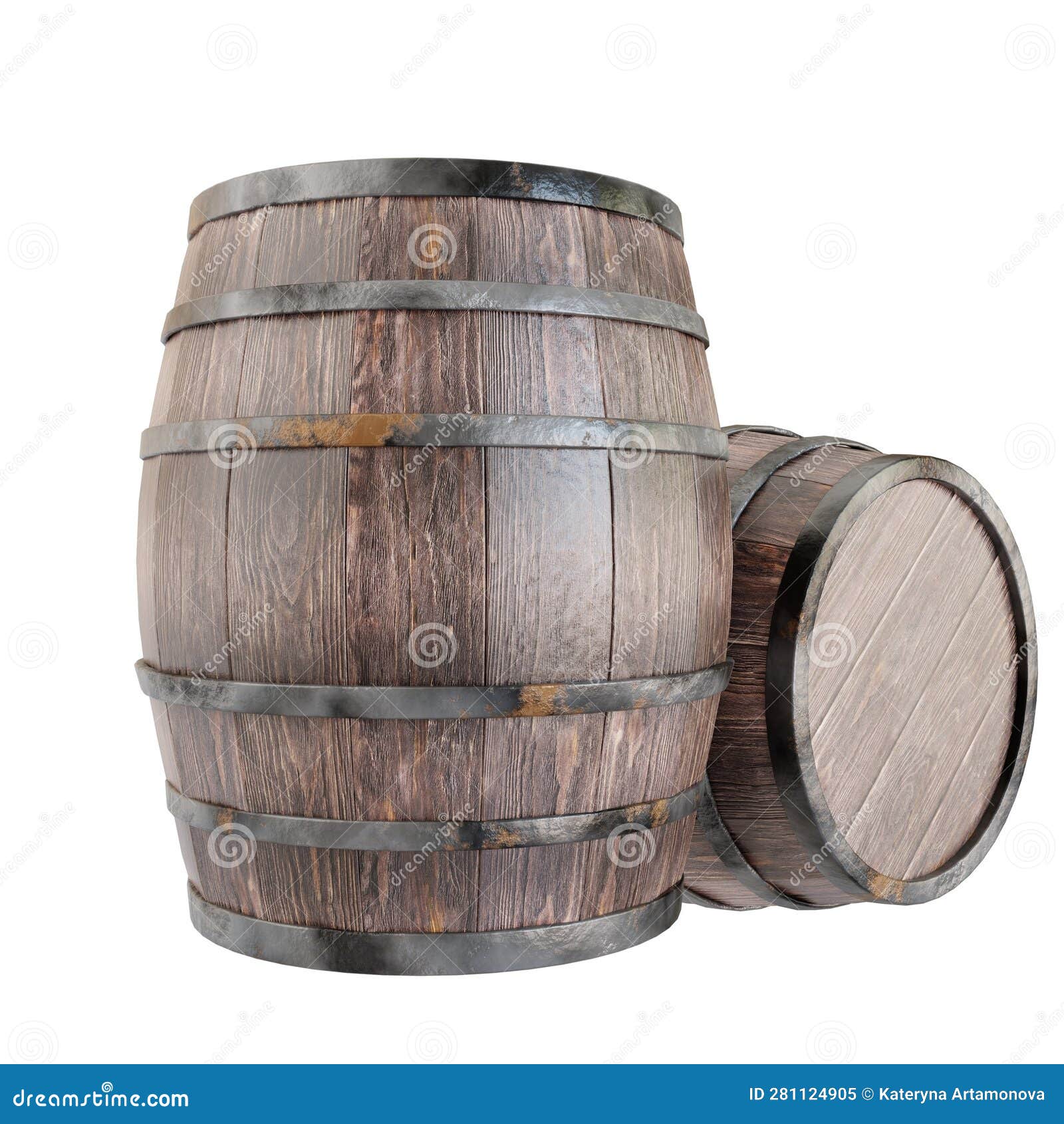 Brown Wooden Barrel Cask. Realistic 3D Render Stock Illustration ...