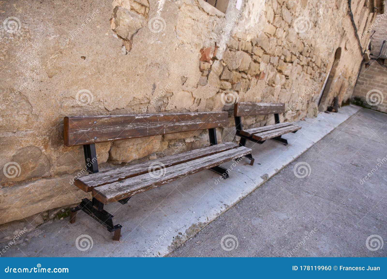 Brown wooden benches stock photo. Image of blank, path - 178119960