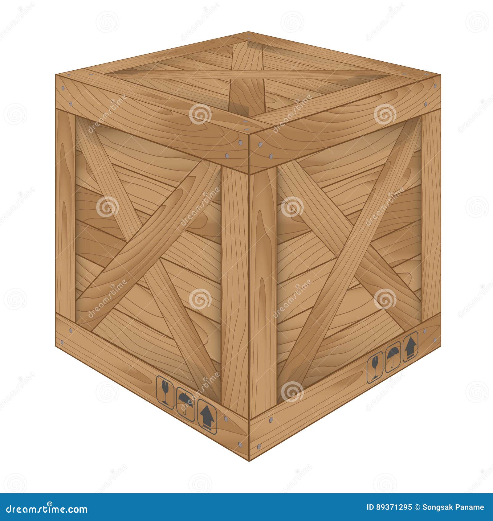 Brown wooden box on white stock vector. Illustration of postage - 89371295