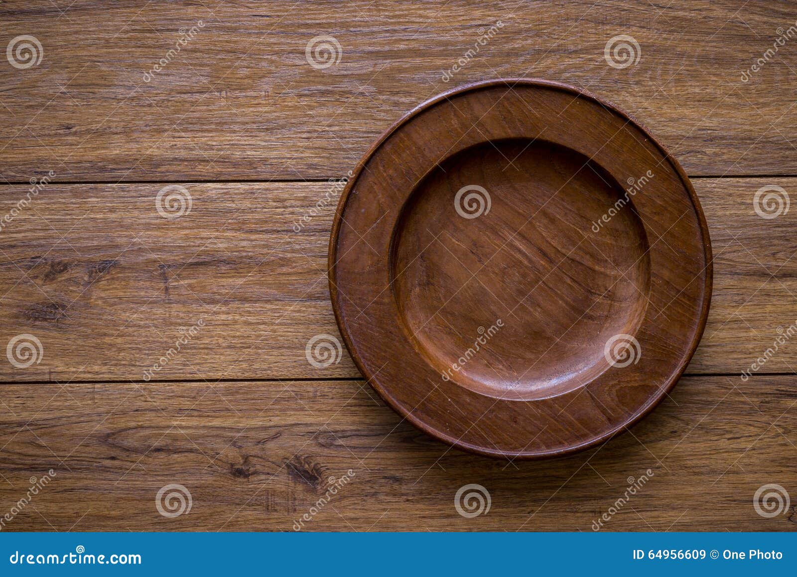 The Brown Wooden Plate on a Rustic Table Closeup. Horizontal Top Stock ...
