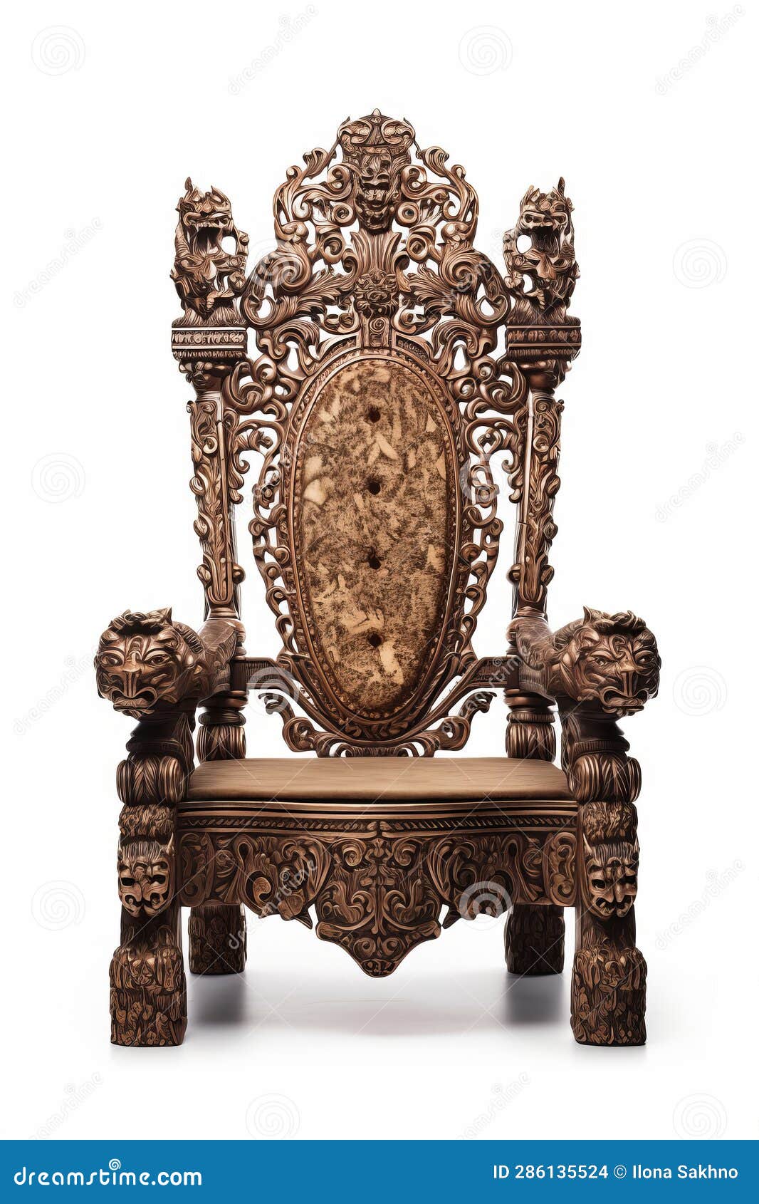 Brown Wooden Throne on White Stock Illustration - Illustration of ...