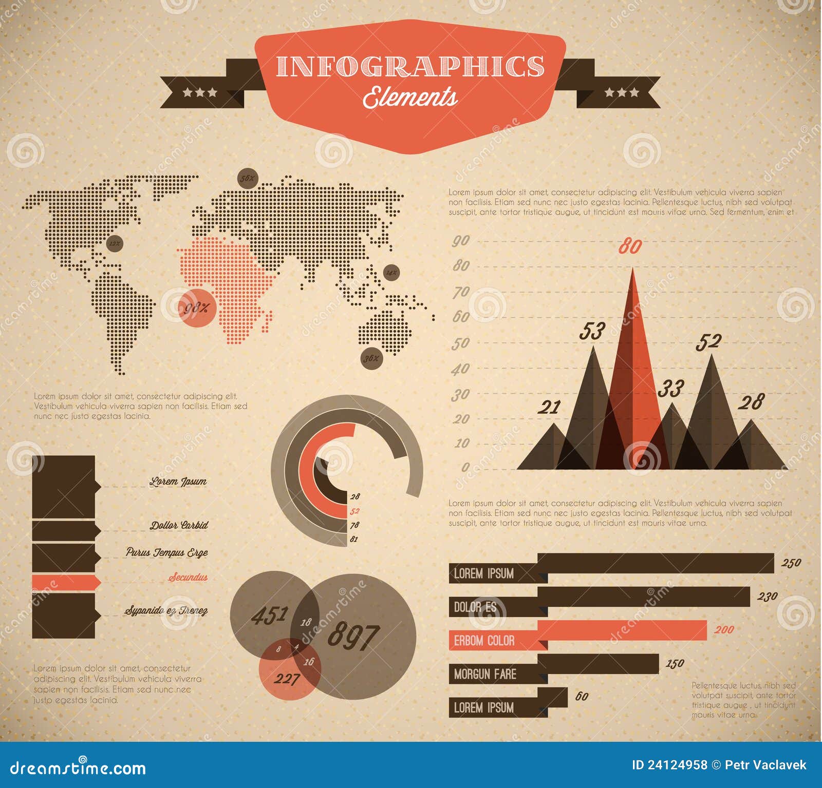 Brown Y Vector Rojo Retros/vendimia Infographic S Ilustración del ...