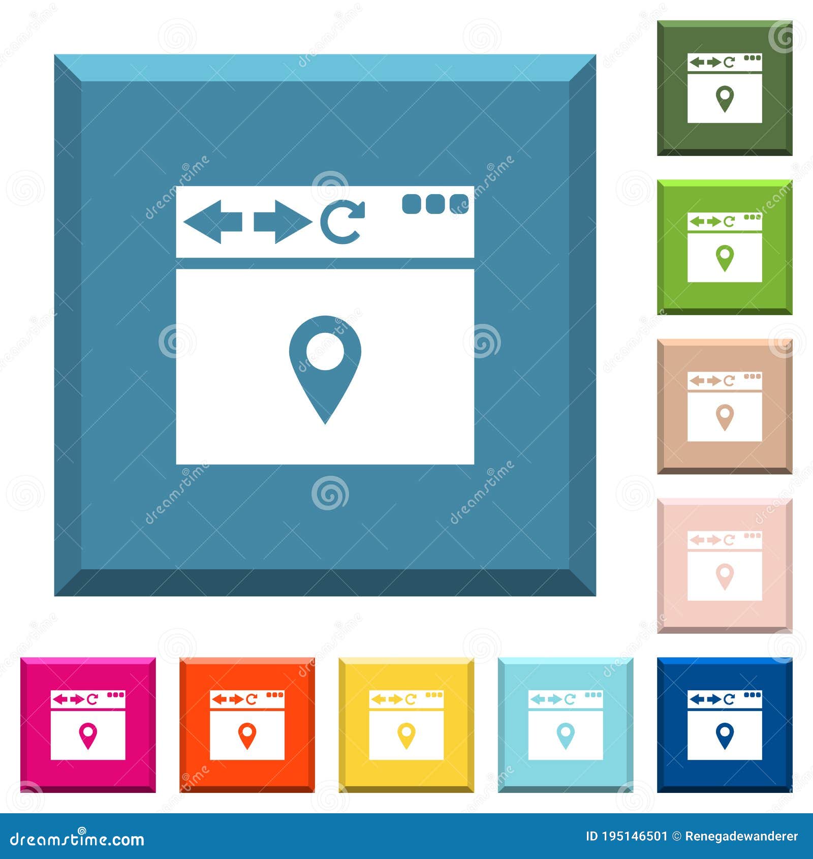 Browser Get Location White Icons on Edged Square Buttons Stock Vector ...