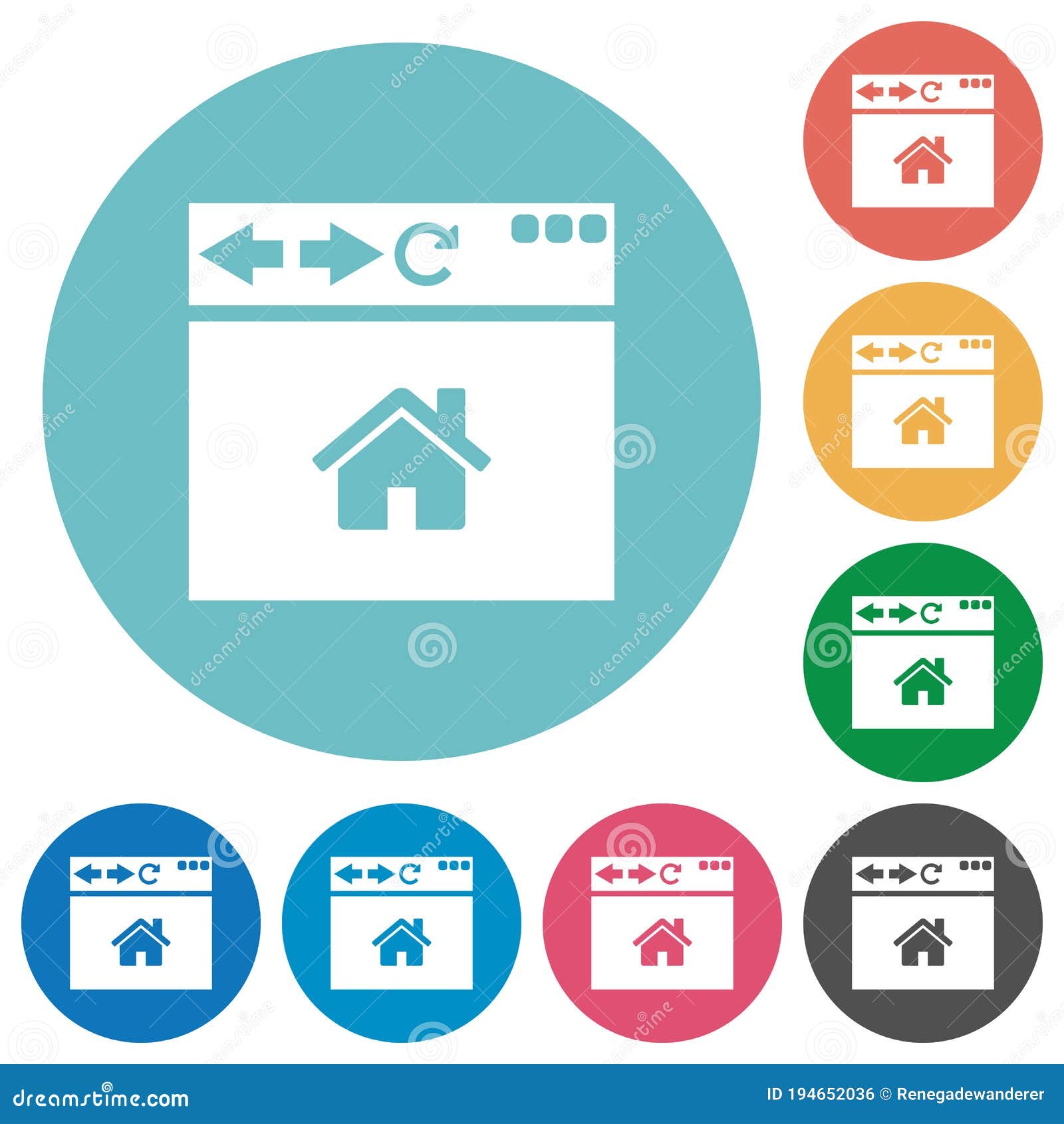 Browser Home Page Flat Round Icons Stock Vector - Illustration of plain ...