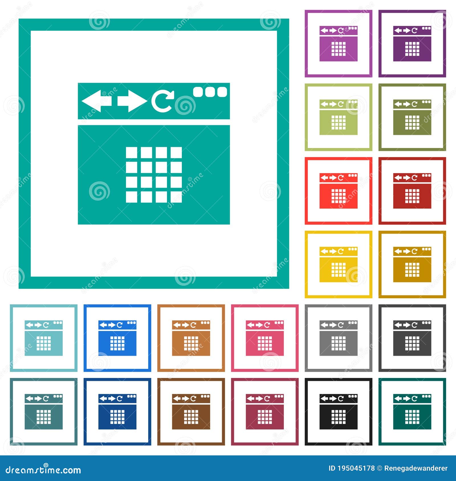 Browser Homescreen Flat Color Icons with Quadrant Frames Stock Vector ...