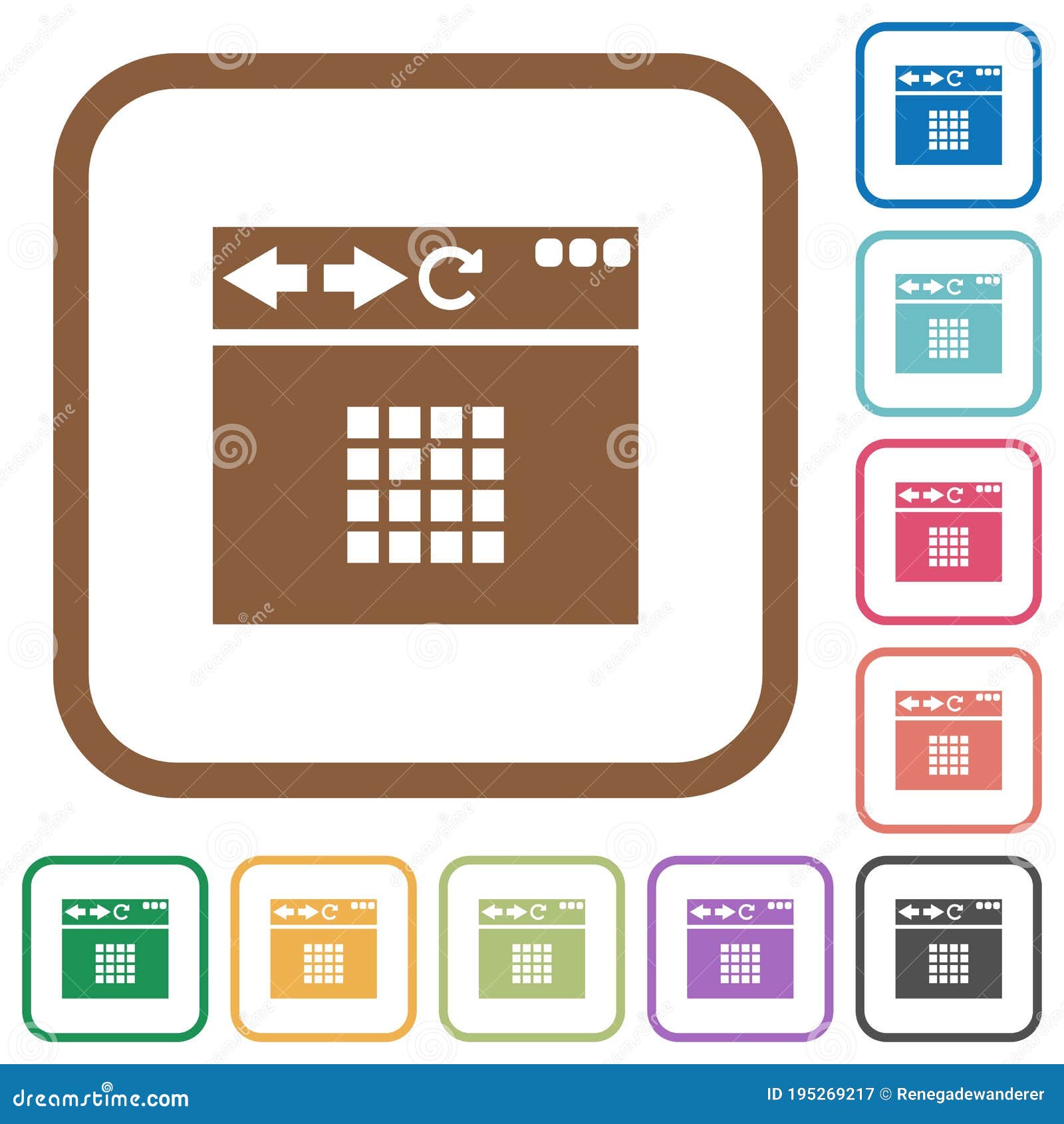 Browser Homescreen Engraved Icons On Edged Square Buttons Cartoon ...