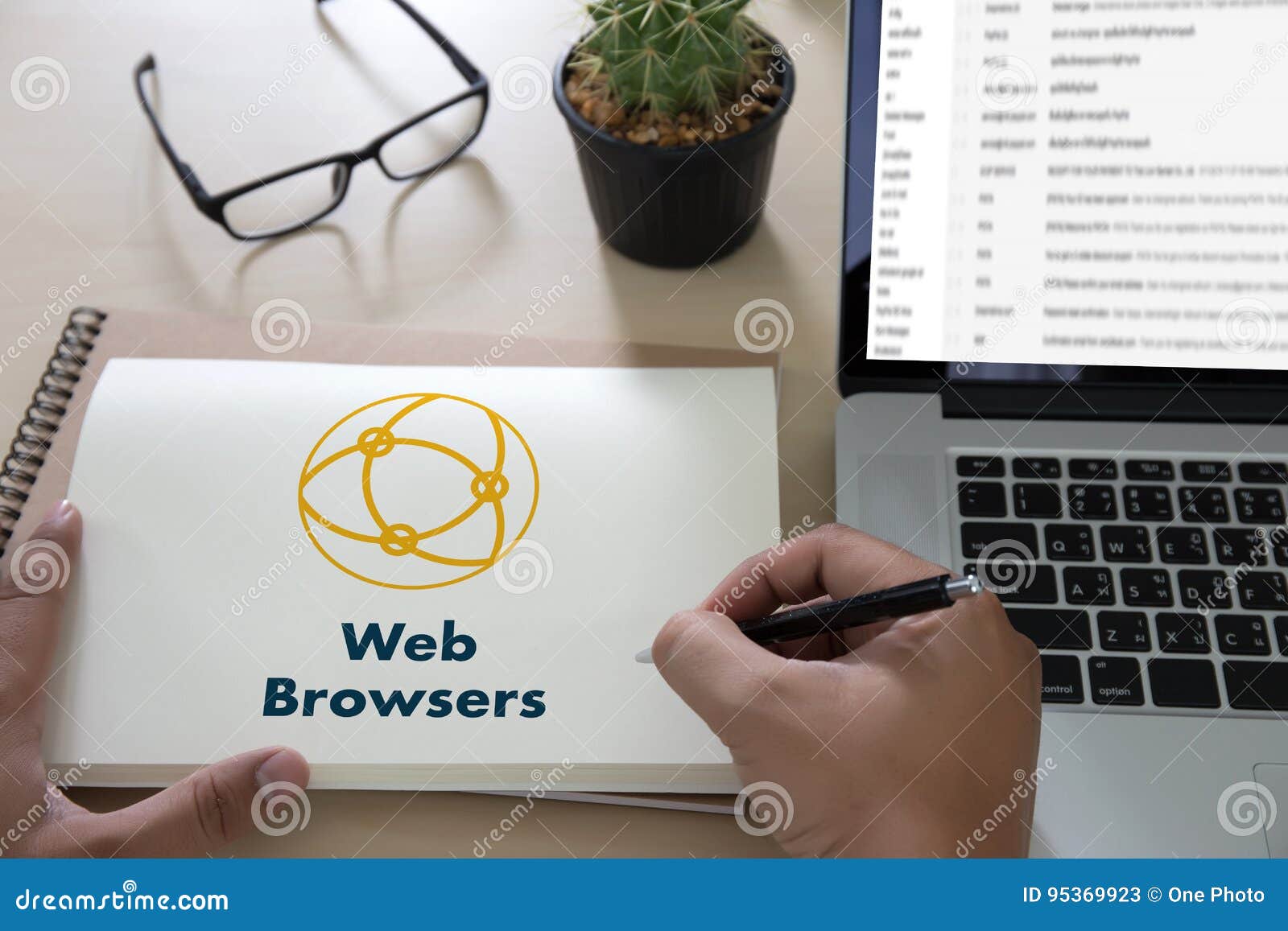Browser Http Man Use Computer Web Browsers Online Networking Con Stock ...
