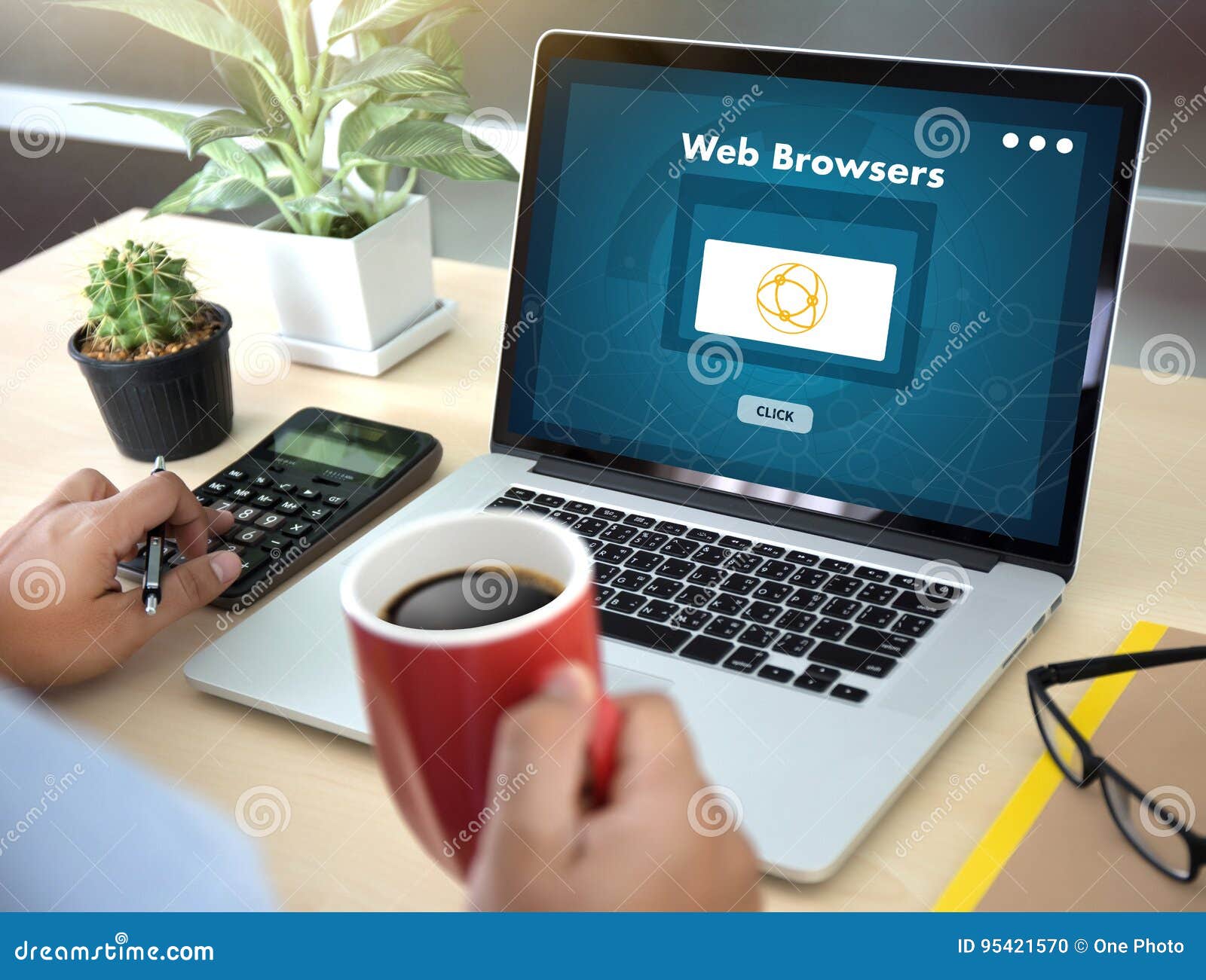 Browser Http Man Use Computer Web Browsers Online Networking Con Stock ...