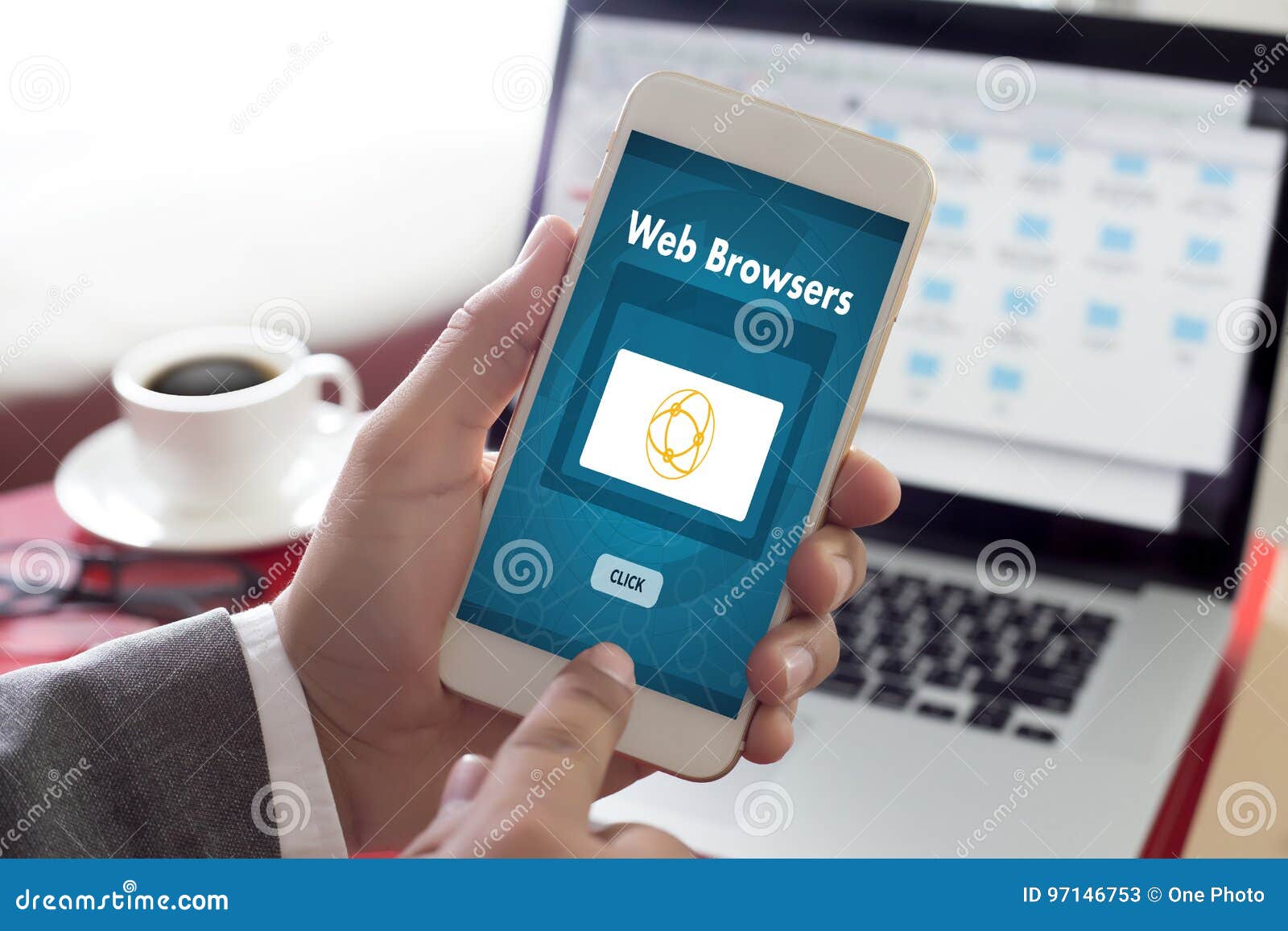 Browser Http Man Use Computer Web Browsers Online Networking Con Stock ...