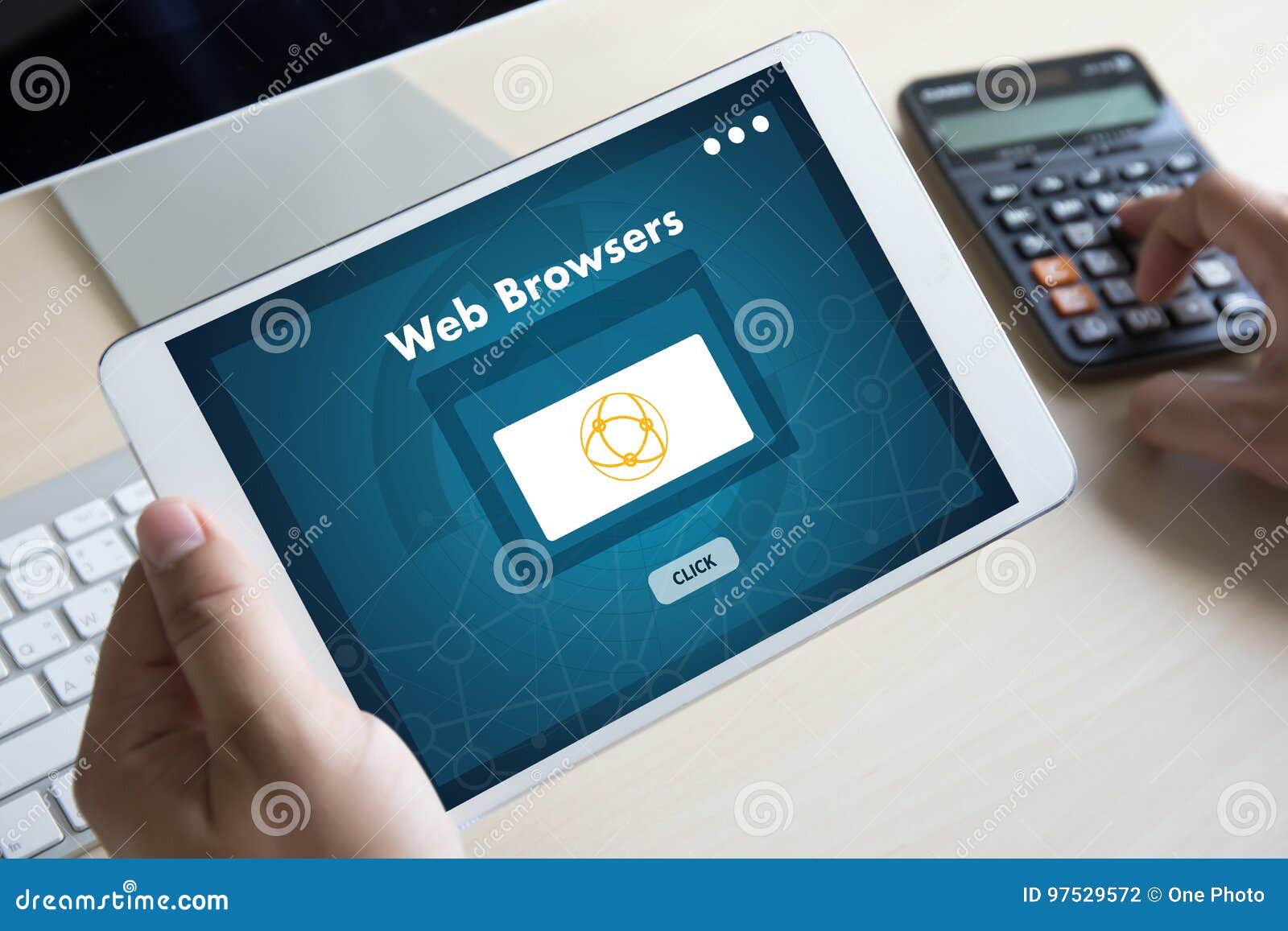 Browser Http Man Use Computer Web Browsers Online Networking Con Stock ...