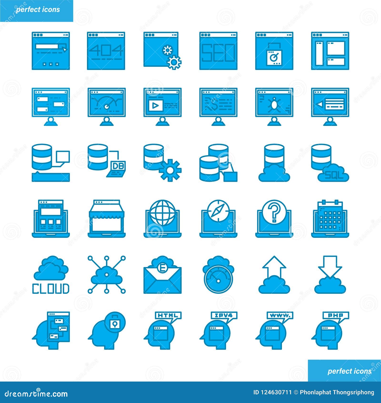 Browser and Interface Blue Icons Set Style Stock Vector - Illustration ...