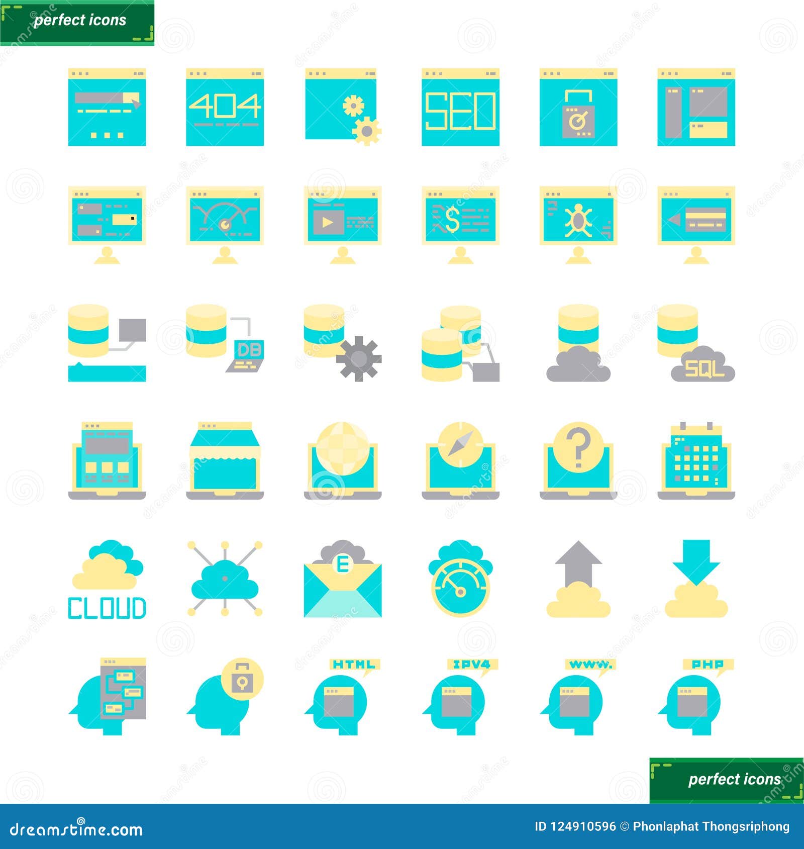 Browser and Interface Flat Icons Set Stock Vector - Illustration of ...