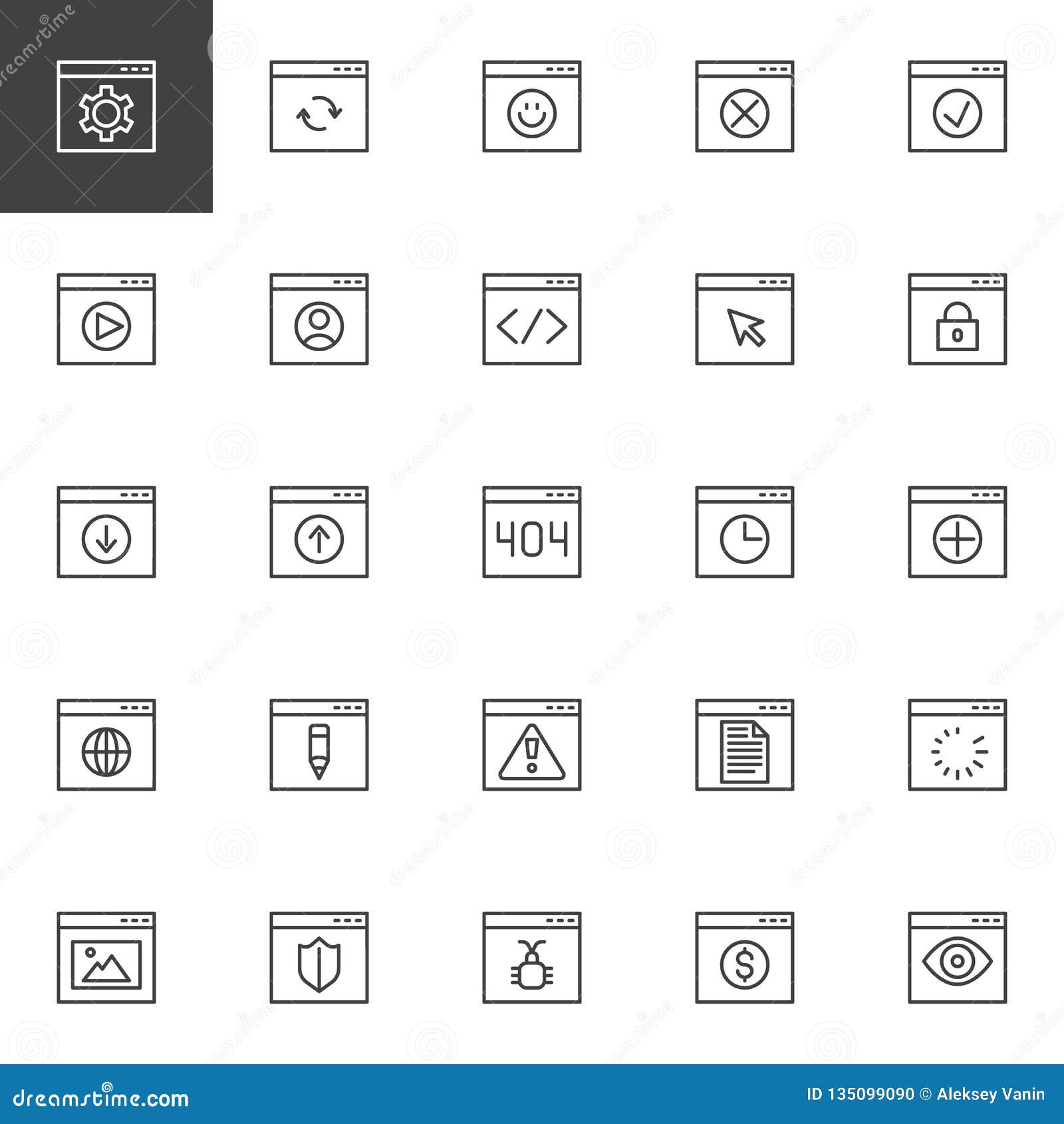 Browser Interface Outline Icons Set Stock Vector - Illustration of editable, dollar: 135099090