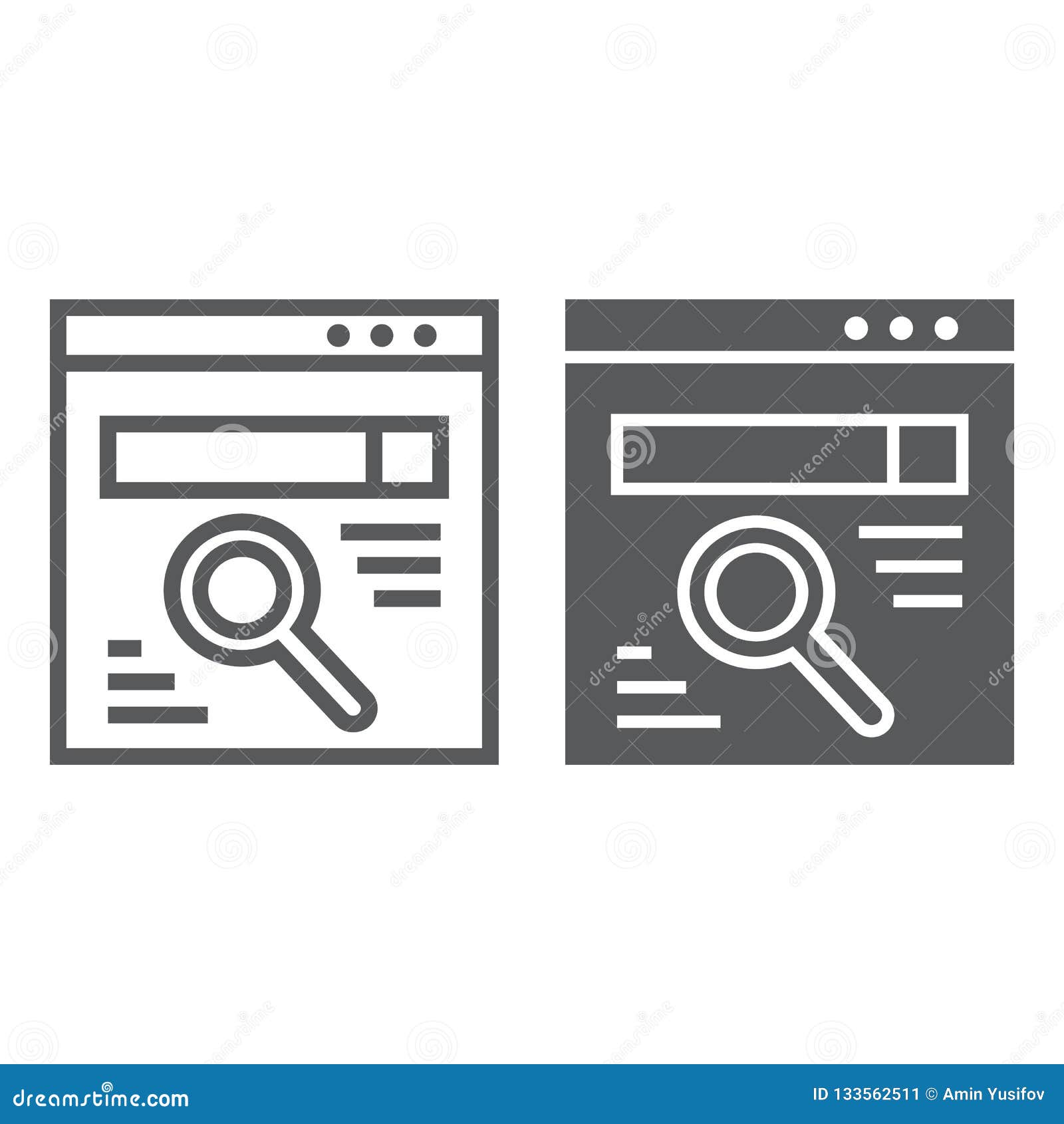 Browser Line and Glyph Icon, Webpage and Internet, Search Sign, Vector ...