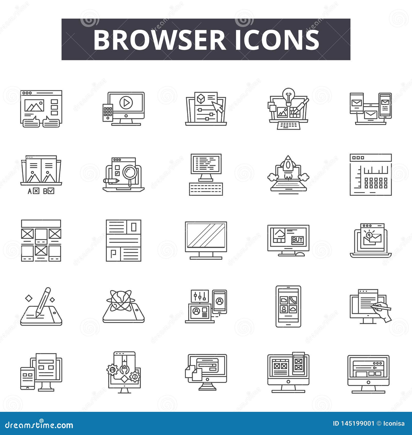 Browser Line Icons, Signs, Vector Set, Outline Illustration Concept ...