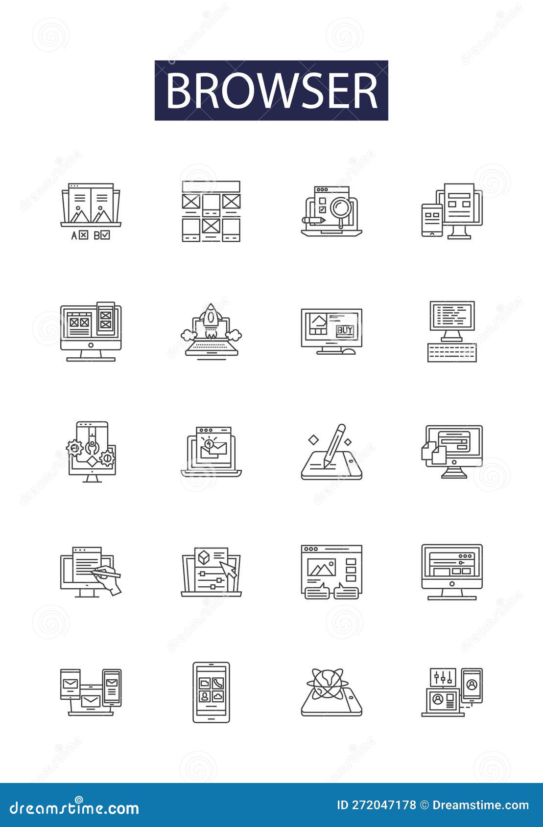 Browser Line Vector Icons and Signs. Web, Chrome, Firefox, Safari, Edge ...