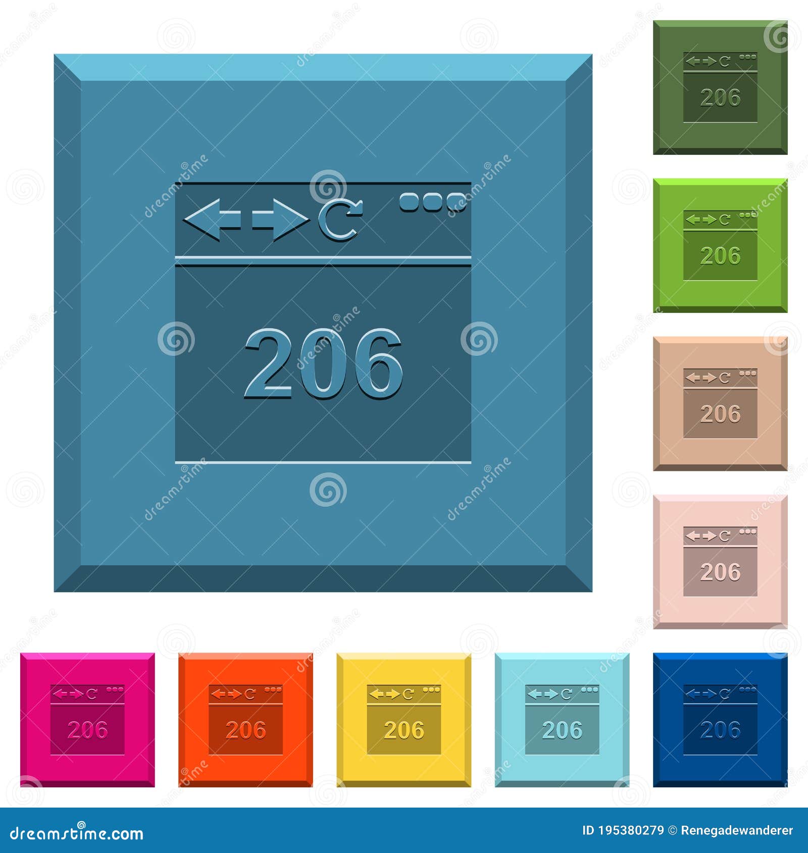 Browser 206 Partial Content Engraved Icons On Edged Square Buttons ...