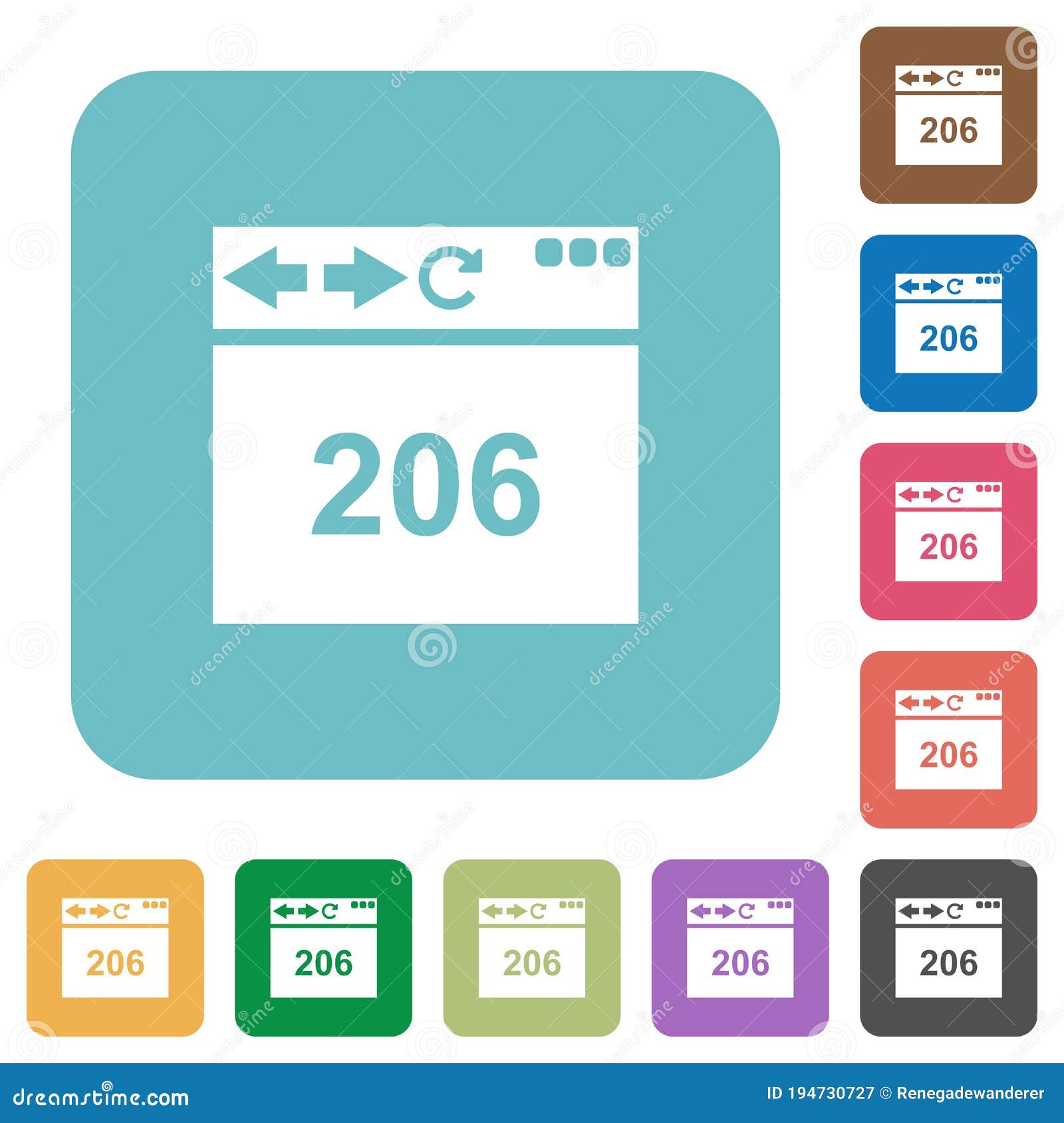 Browser 206 Partial Content Rounded Square Flat Icons Stock Vector ...