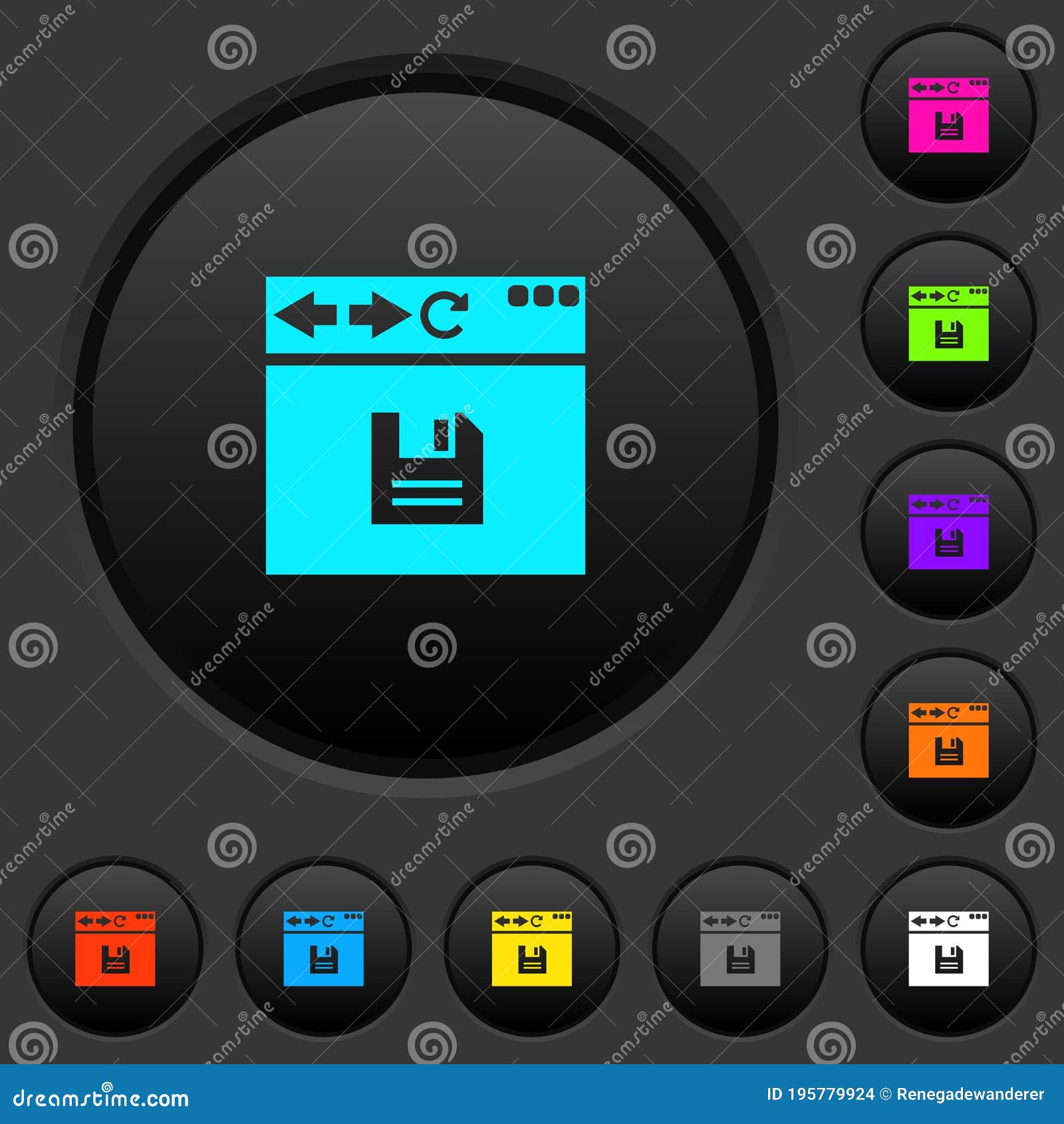 Browser Save Dark Push Buttons with Color Icons Stock Vector ...