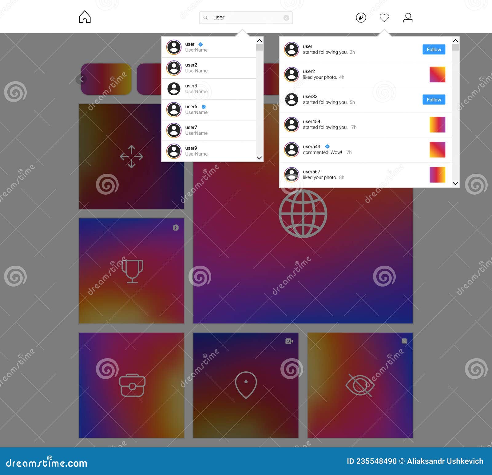 Screen Interface Social Media Application Stock Vector - Illustration ...