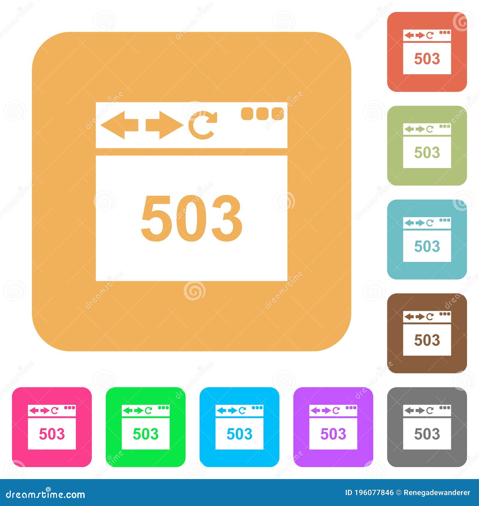 Browser 503 Service Unavailable Rounded Square Flat Icons Stock Vector ...